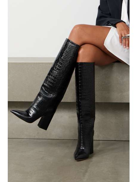 PARIS TEXAS Anja croc-effect leather knee boots | NET-A-PORTER