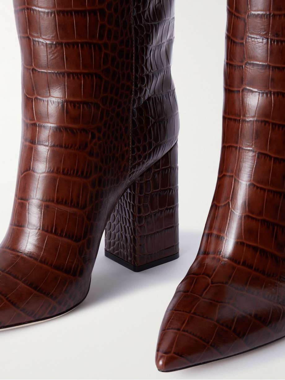 PARIS TEXAS Anja croc-effect leather knee boots | NET-A-PORTER
