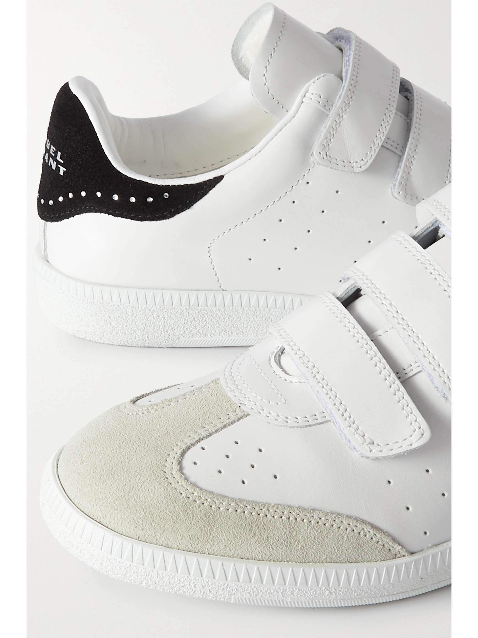 ISABEL MARANT Beth crystal-detailed perforated suede-trimmed leather ...