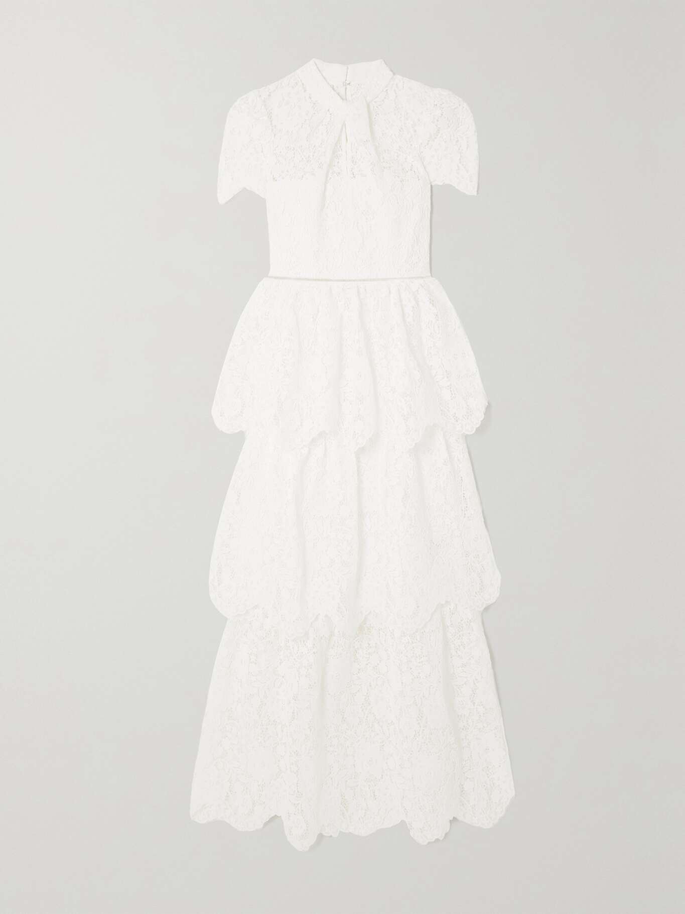 White Tiered corded lace maxi dress | SELF-PORTRAIT | NET-A-PORTER