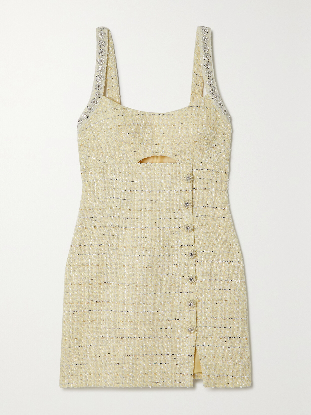 Self-portrait Embellished Cutout Metallic Tweed Mini Dress In Yellow ...