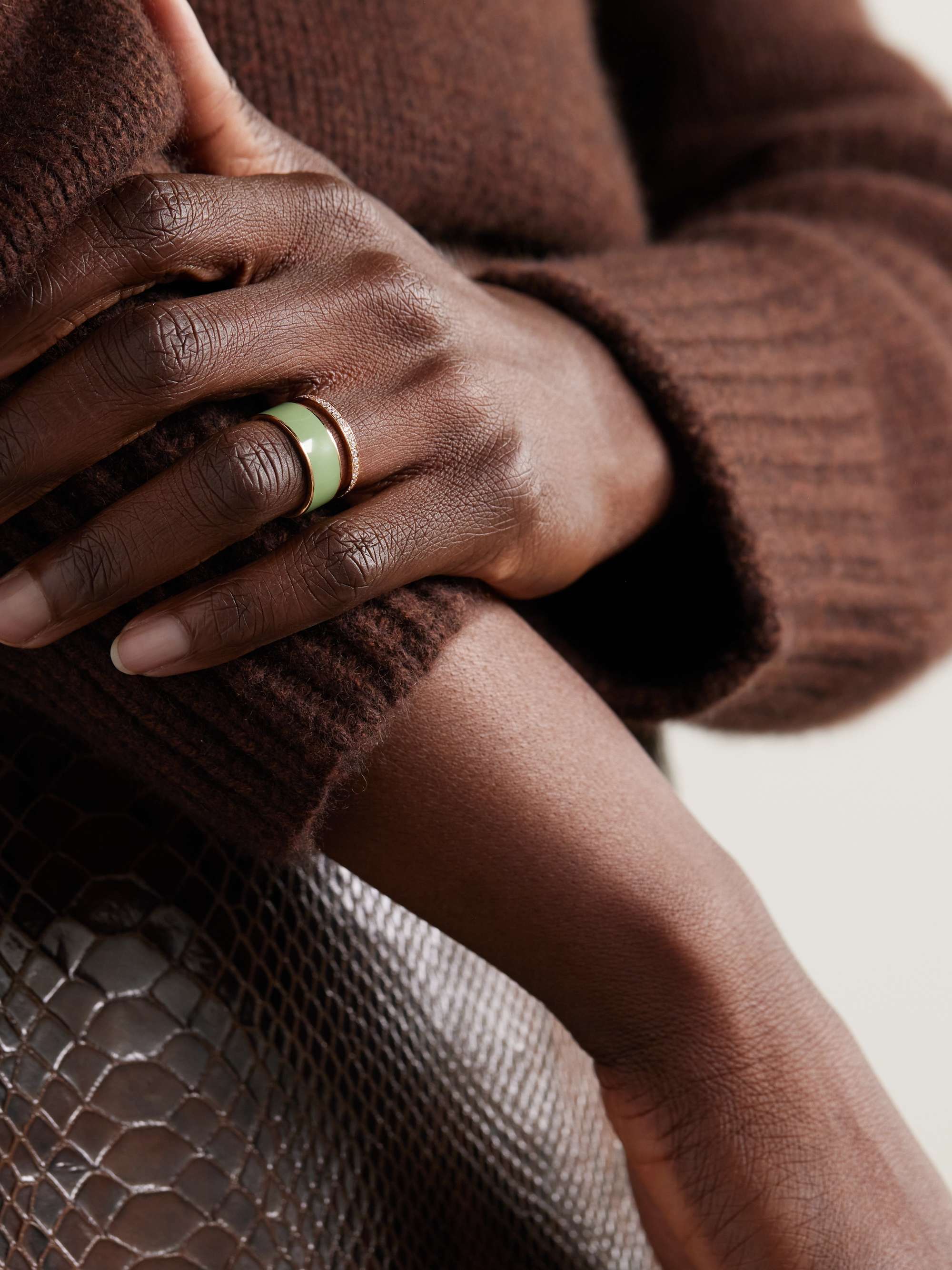 REPOSSI Berbere Chromatic 18-karat rose gold, enamel and diamond ring ...