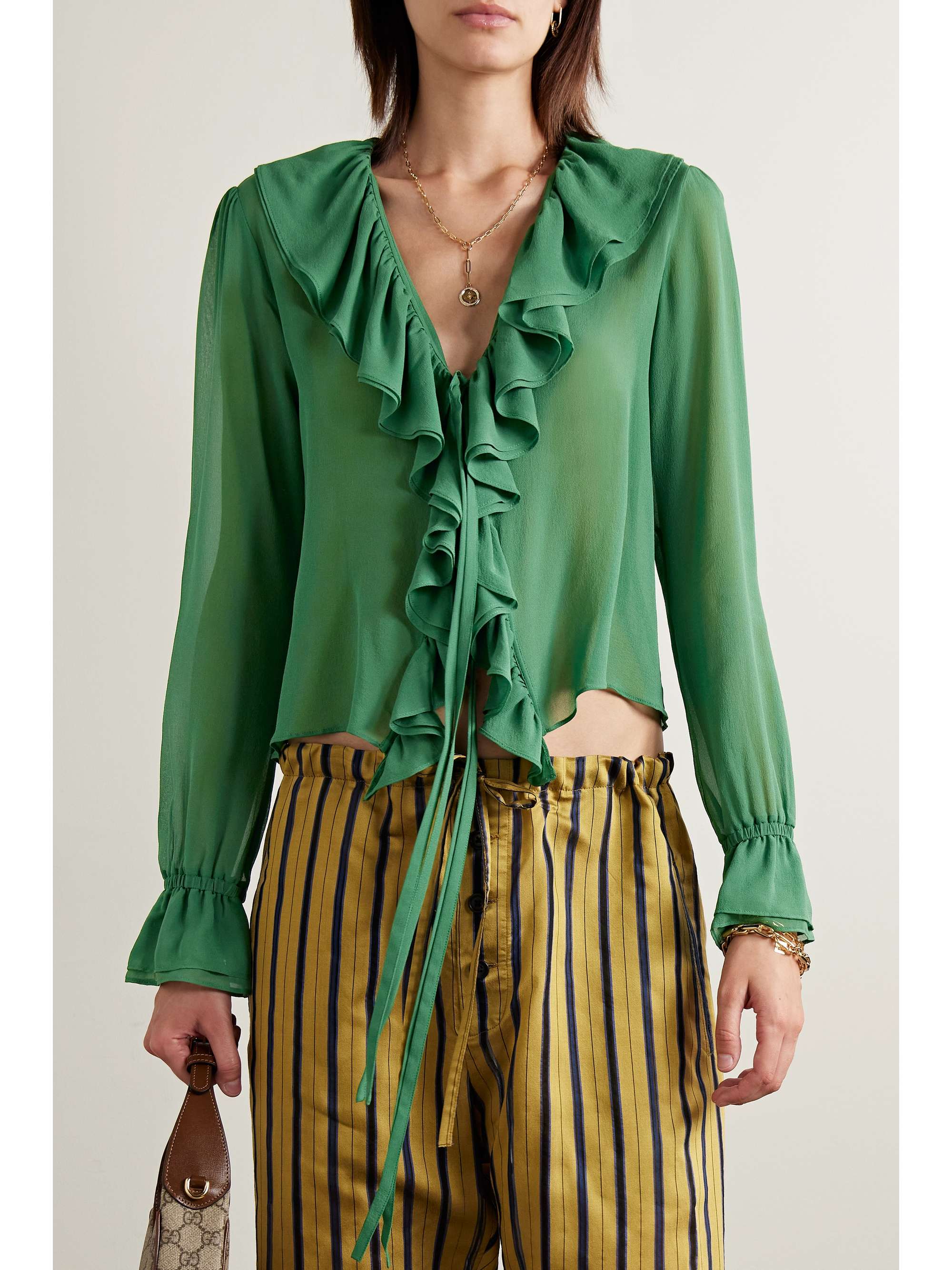 BODE Ruffled silk-georgette blouse | NET-A-PORTER