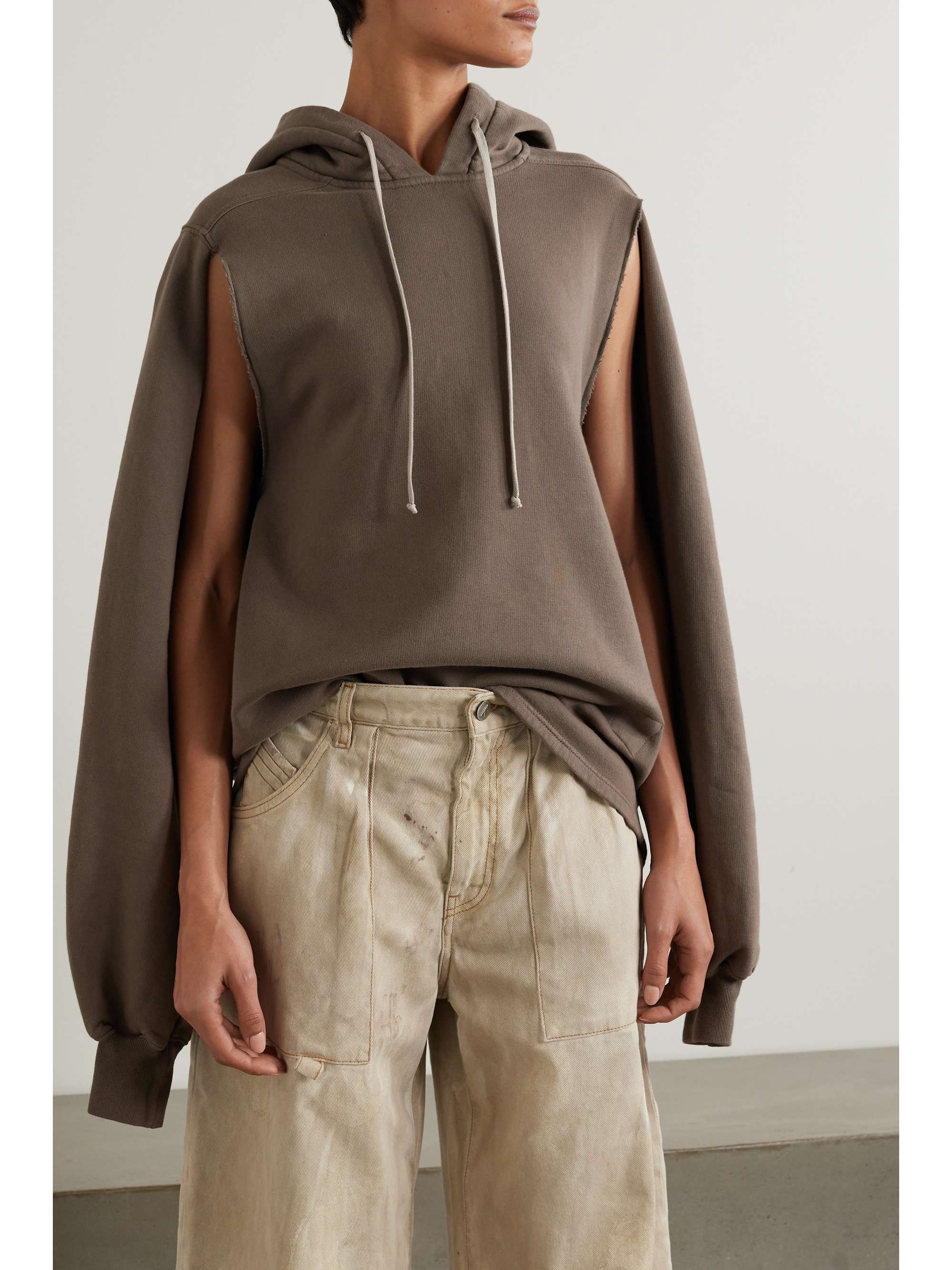 RICK OWENS DRKSHDW Convertible cape-effect cotton-jersey hoodie | NET-A ...
