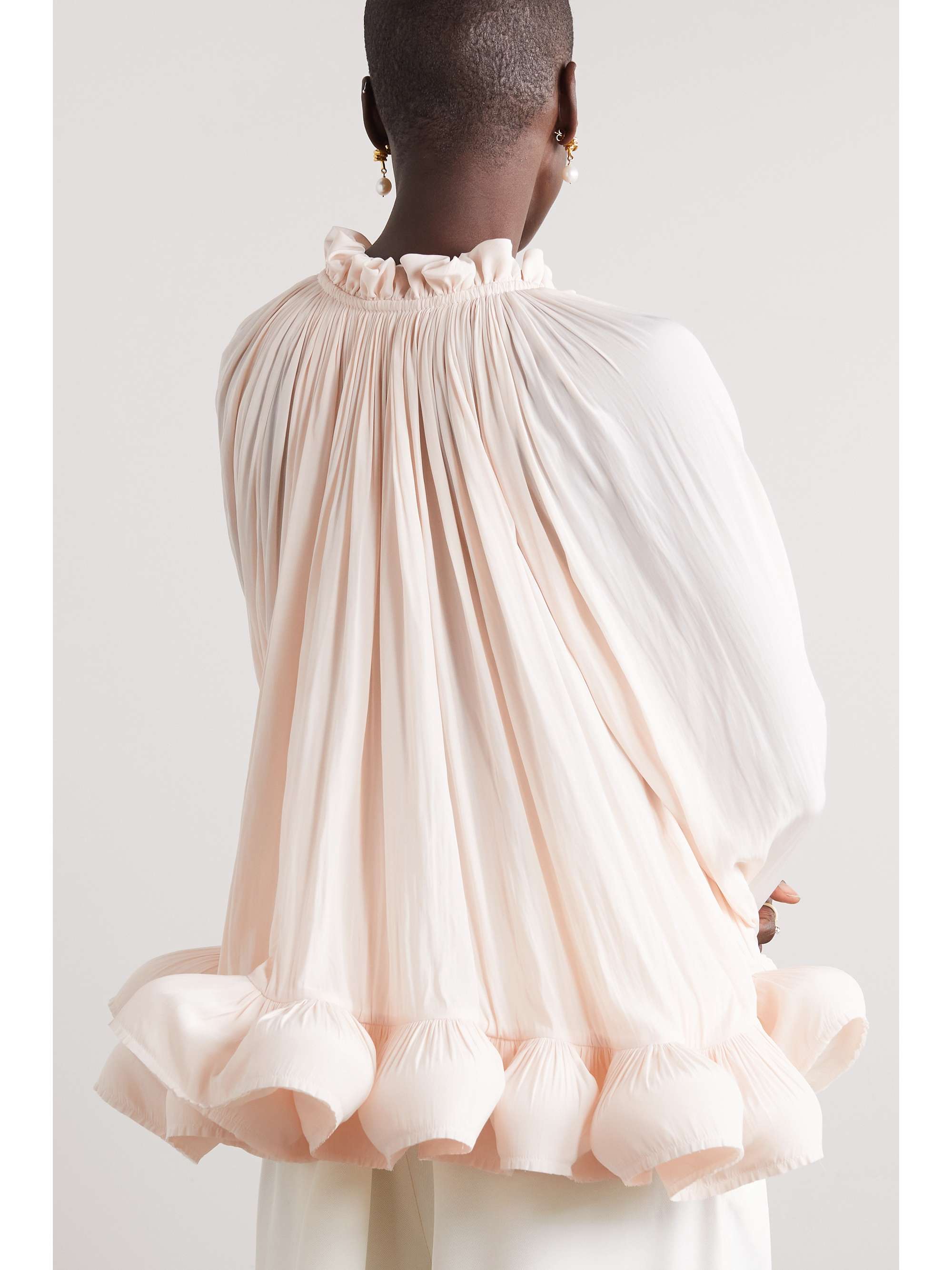 LANVIN Ruffled gathered charmeuse blouse | NET-A-PORTER