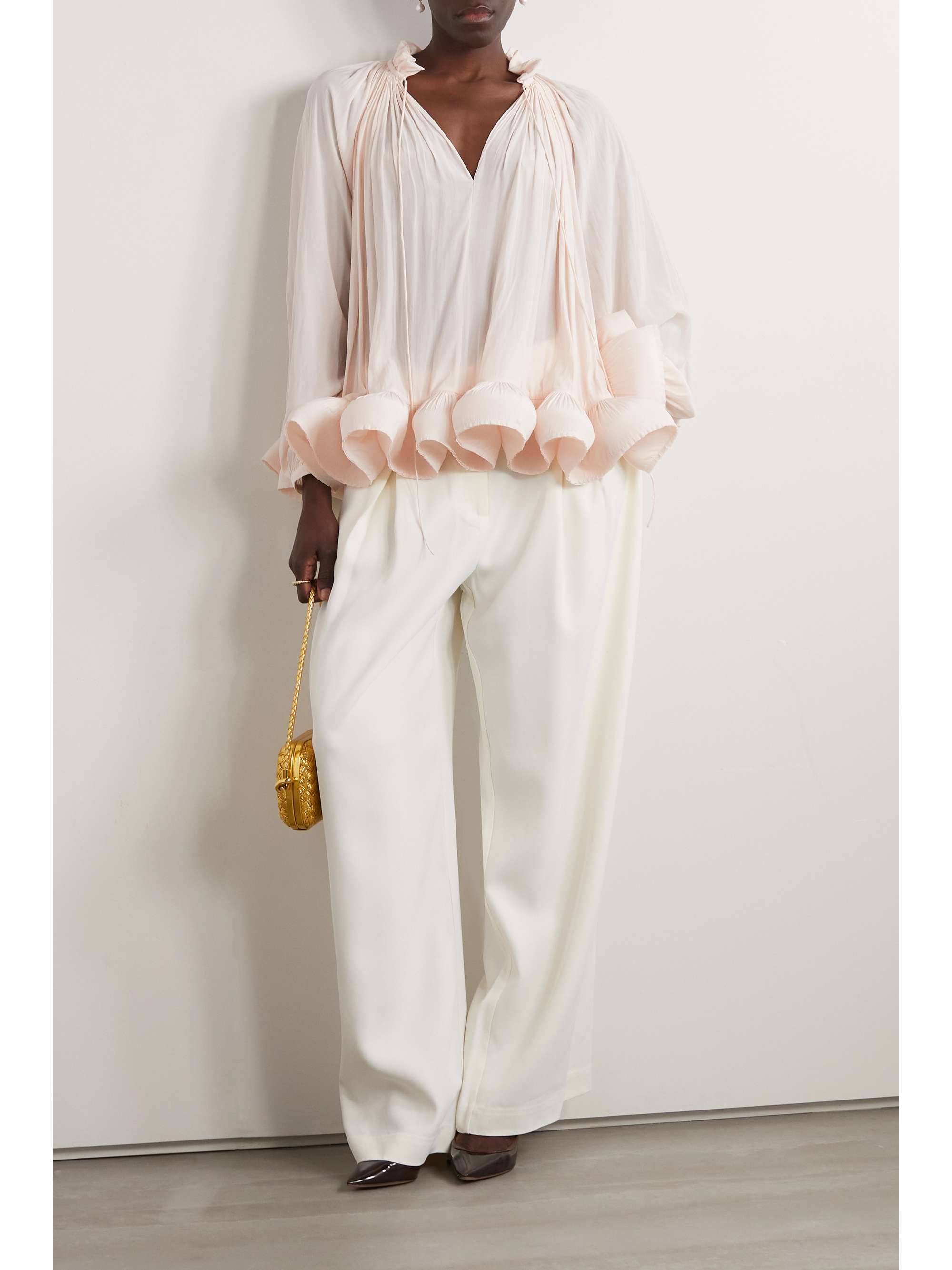 LANVIN Ruffled gathered charmeuse blouse | NET-A-PORTER