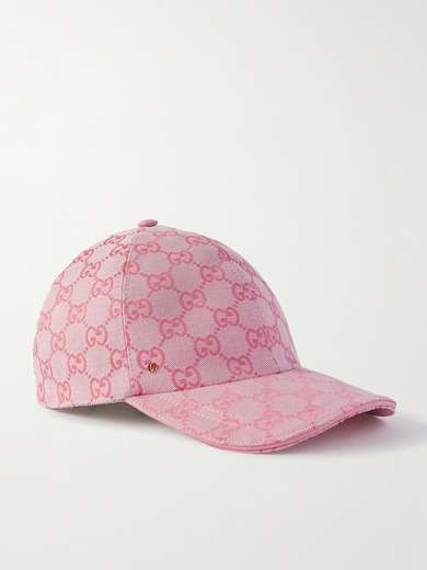 Casquette en toile de coton mélangé jacquard à finitions en cuir GUCCI ...