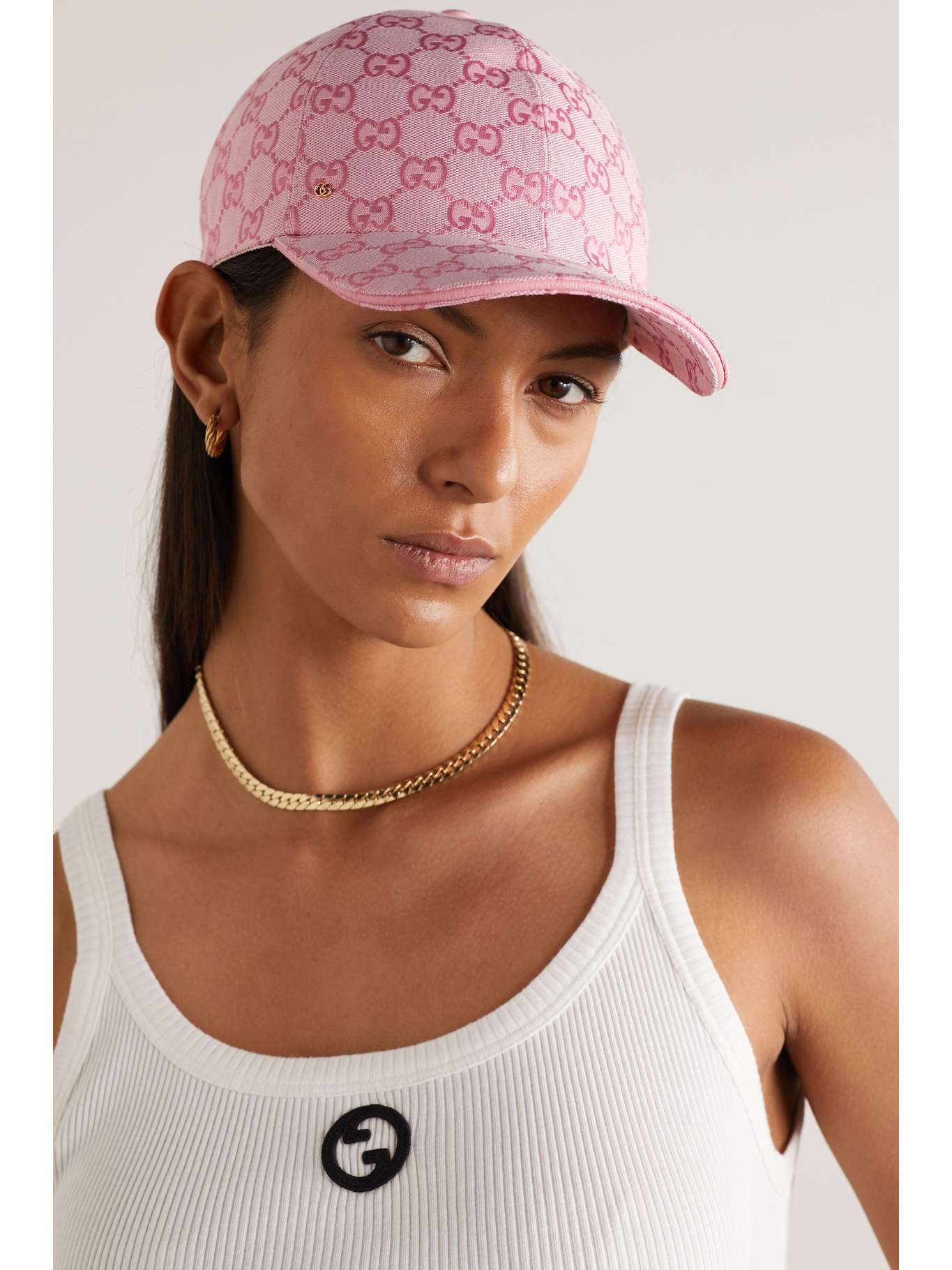 GUCCI Leather-trimmed cotton-blend canvas-jacquard baseball cap | NET-A ...