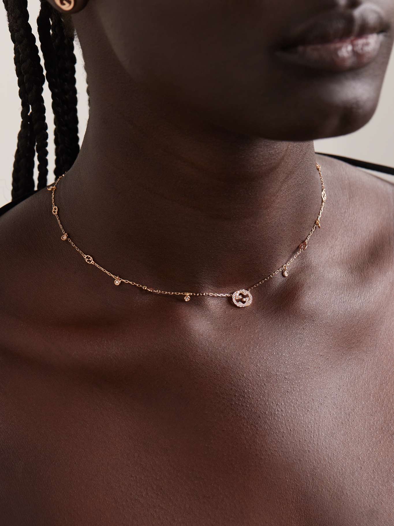 GUCCI Interlocking G 18-karat rose gold diamond necklace | NET-A-PORTER