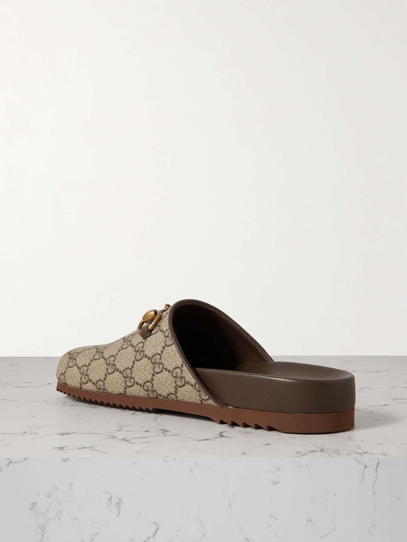 GUCCI Sol embellished leather-trimmed canvas-jacquard slippers | NET-A ...