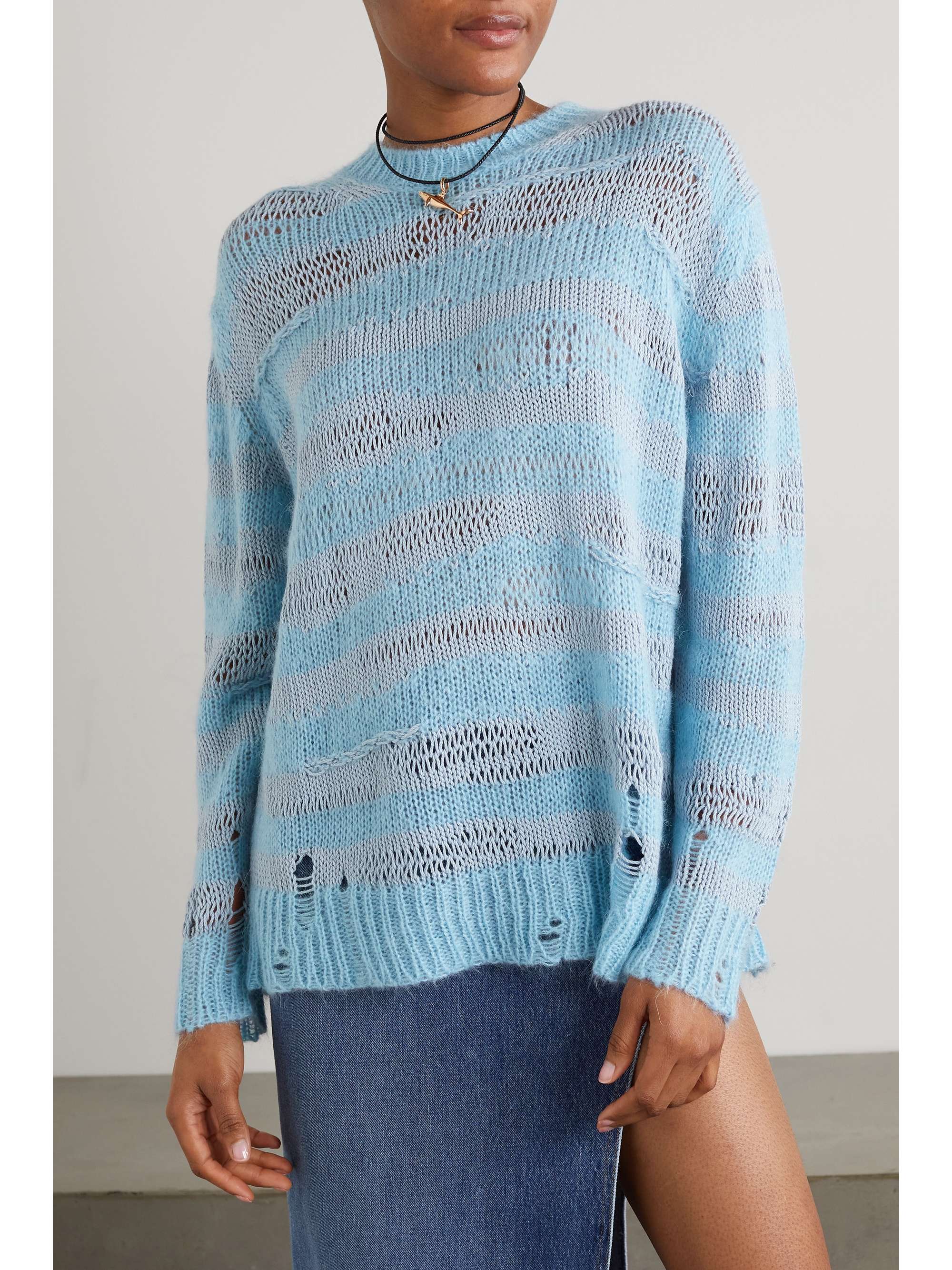 ACNE STUDIOS Distressed striped knitted sweater | NET-A-PORTER
