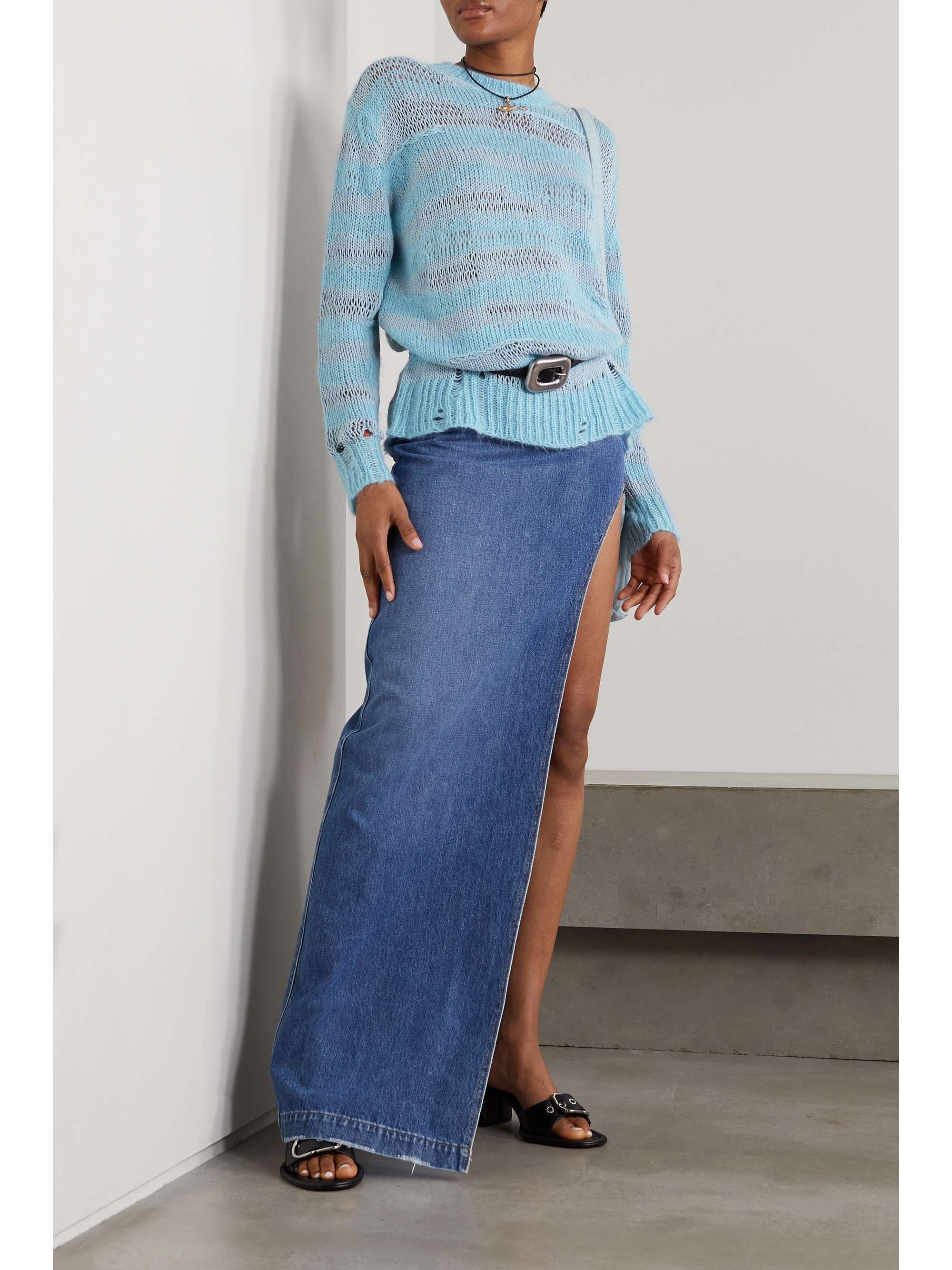 ACNE STUDIOS Distressed striped knitted sweater | NET-A-PORTER