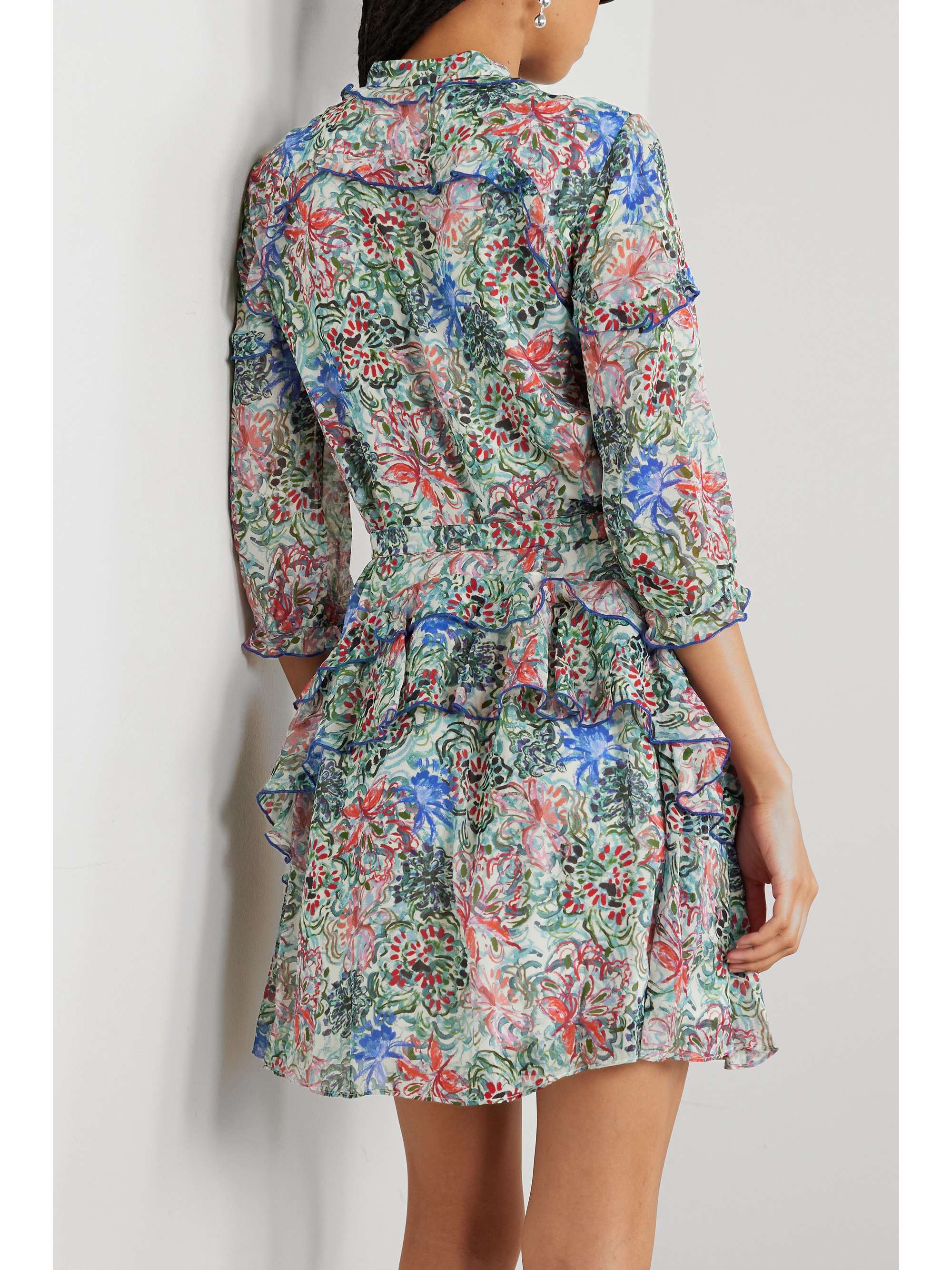 Saloni Tilly Ruffled Printed Silk Chiffon Mini Dress Net A Porter