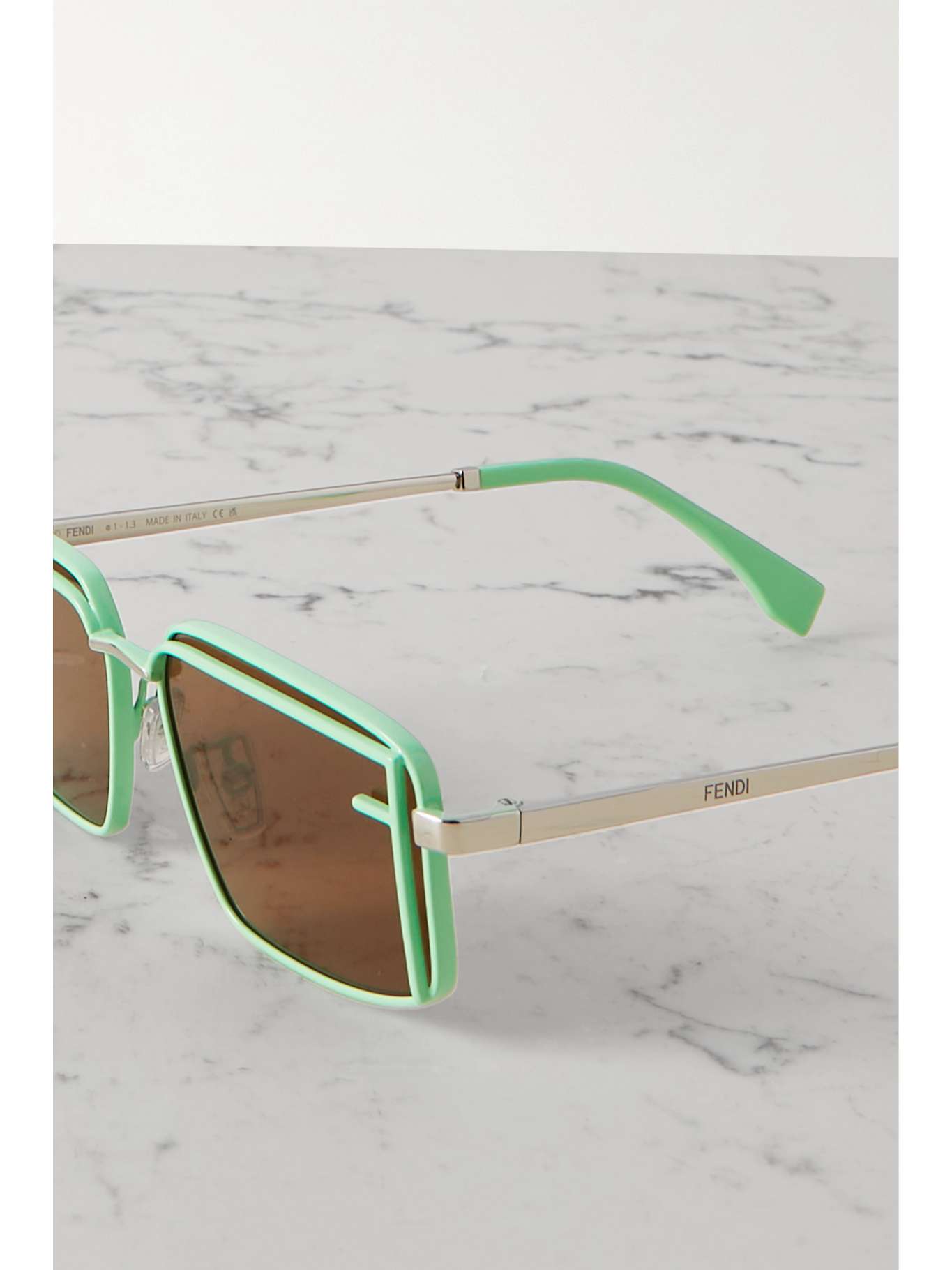 FENDI EYEWEAR Fendi First square-frame silver-tone and enamel ...