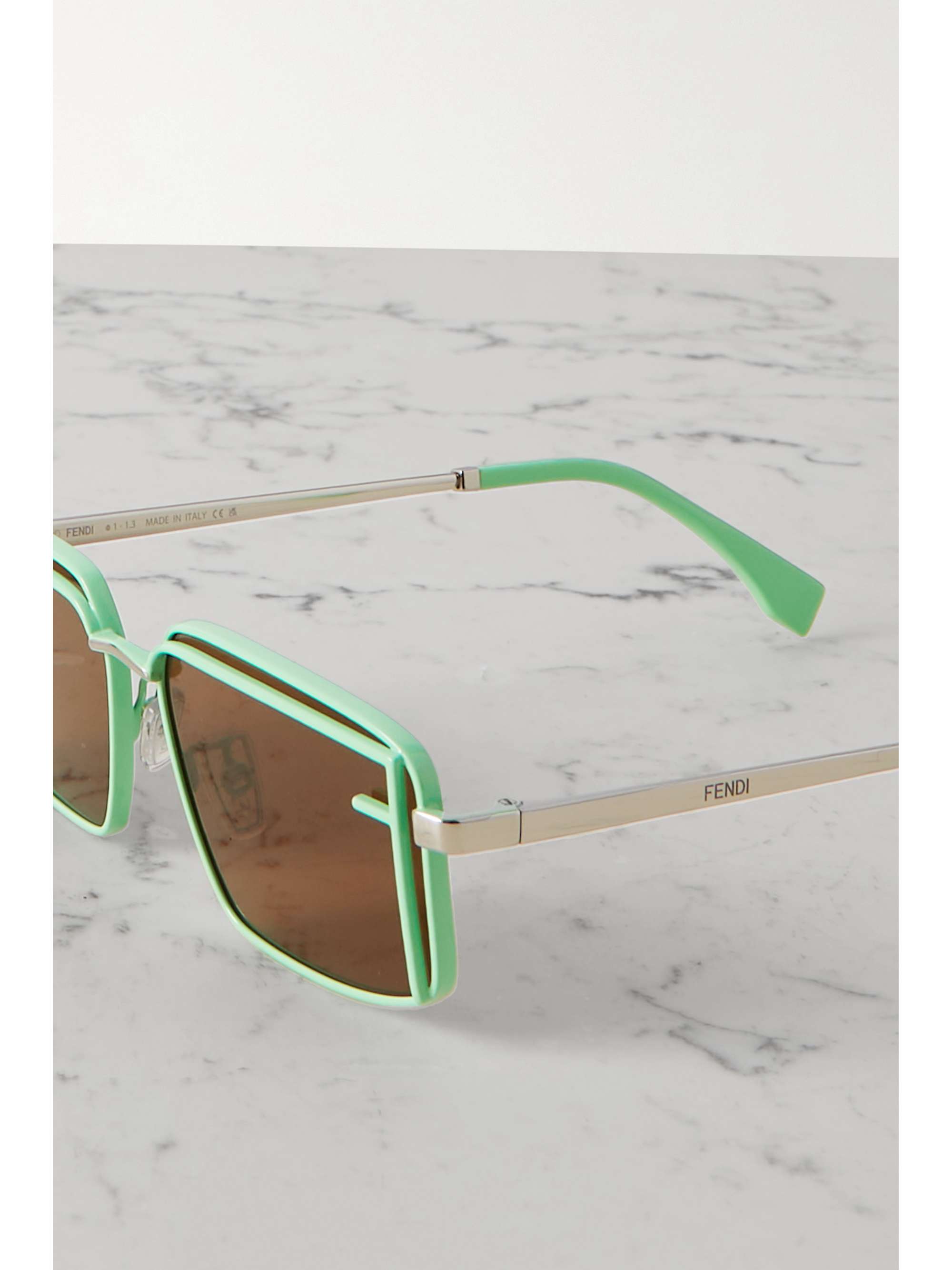 FENDI EYEWEAR Fendi First square-frame silver-tone and enamel ...