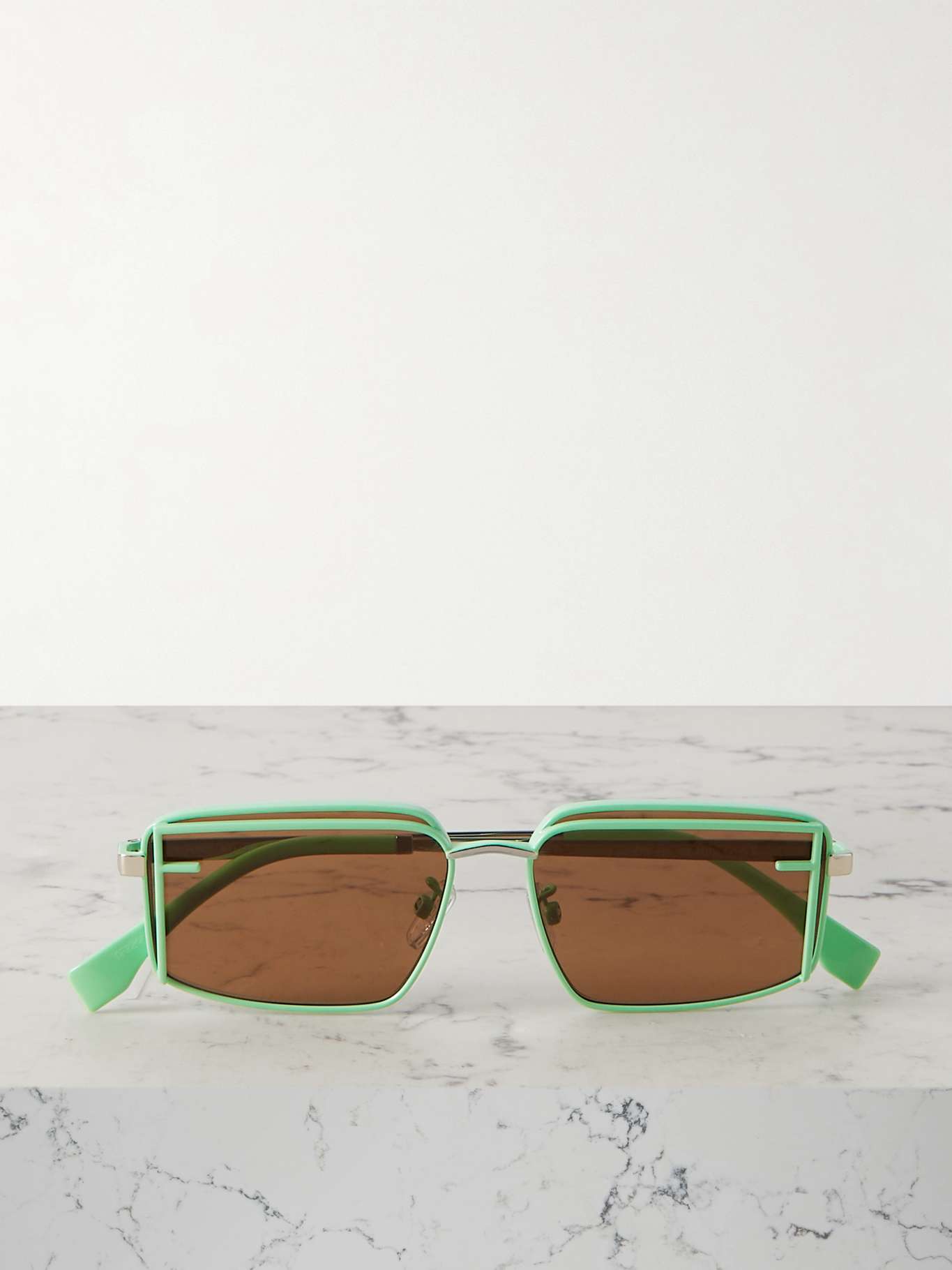 FENDI EYEWEAR Fendi First square-frame silver-tone and enamel ...