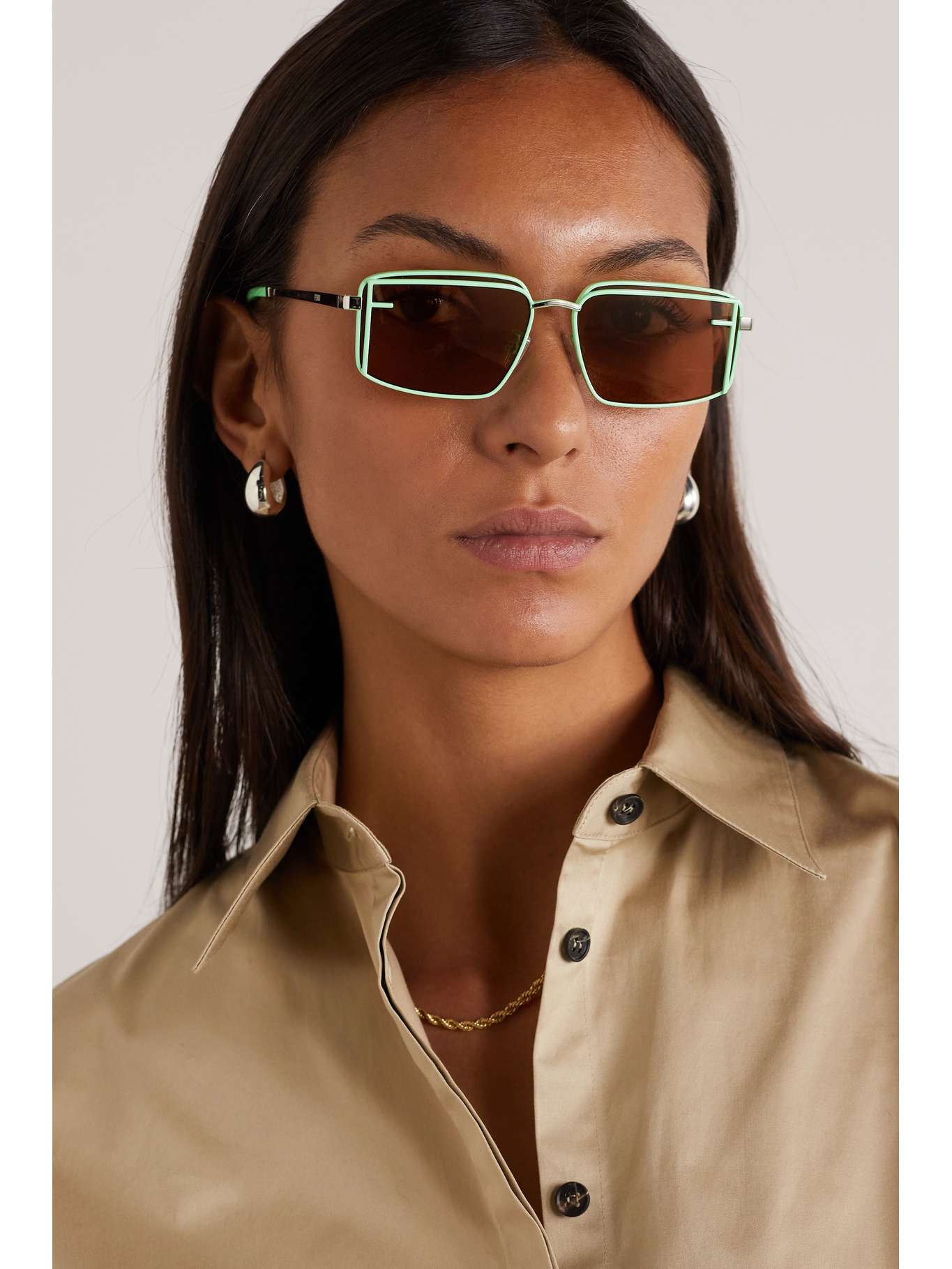 FENDI EYEWEAR Fendi First square-frame silver-tone and enamel ...