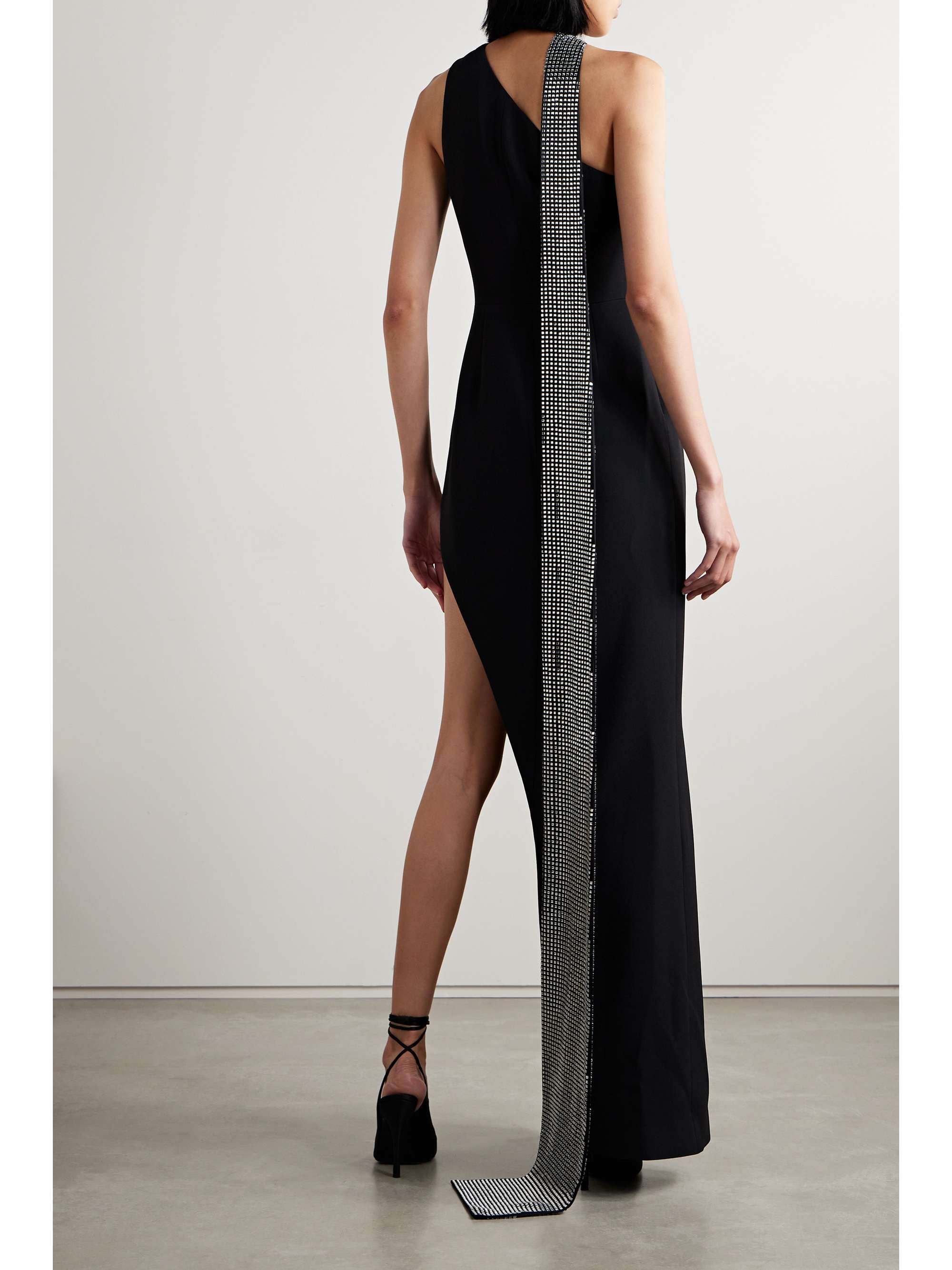 DAVID KOMA Asymmetric mesh-trimmed crystal-embellished cady gown | NET ...