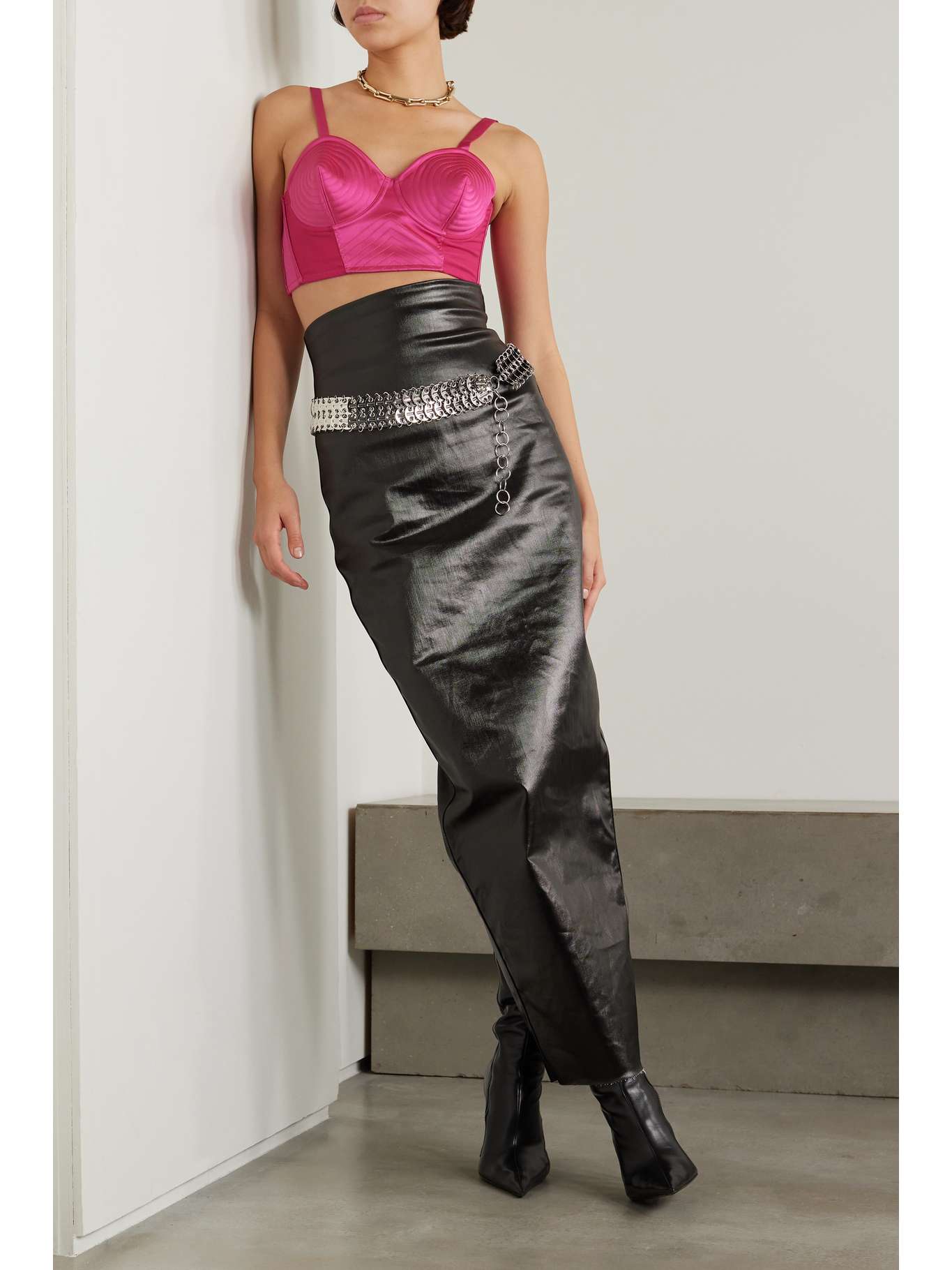 JEAN PAUL GAULTIER Iconic cropped duchesse-satin bustier top | NET-A-PORTER