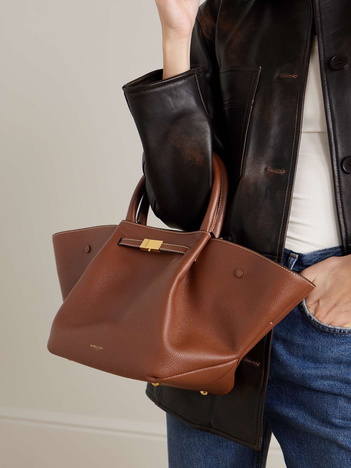 DEMELLIER The New York midi textured-leather tote | NET-A-PORTER