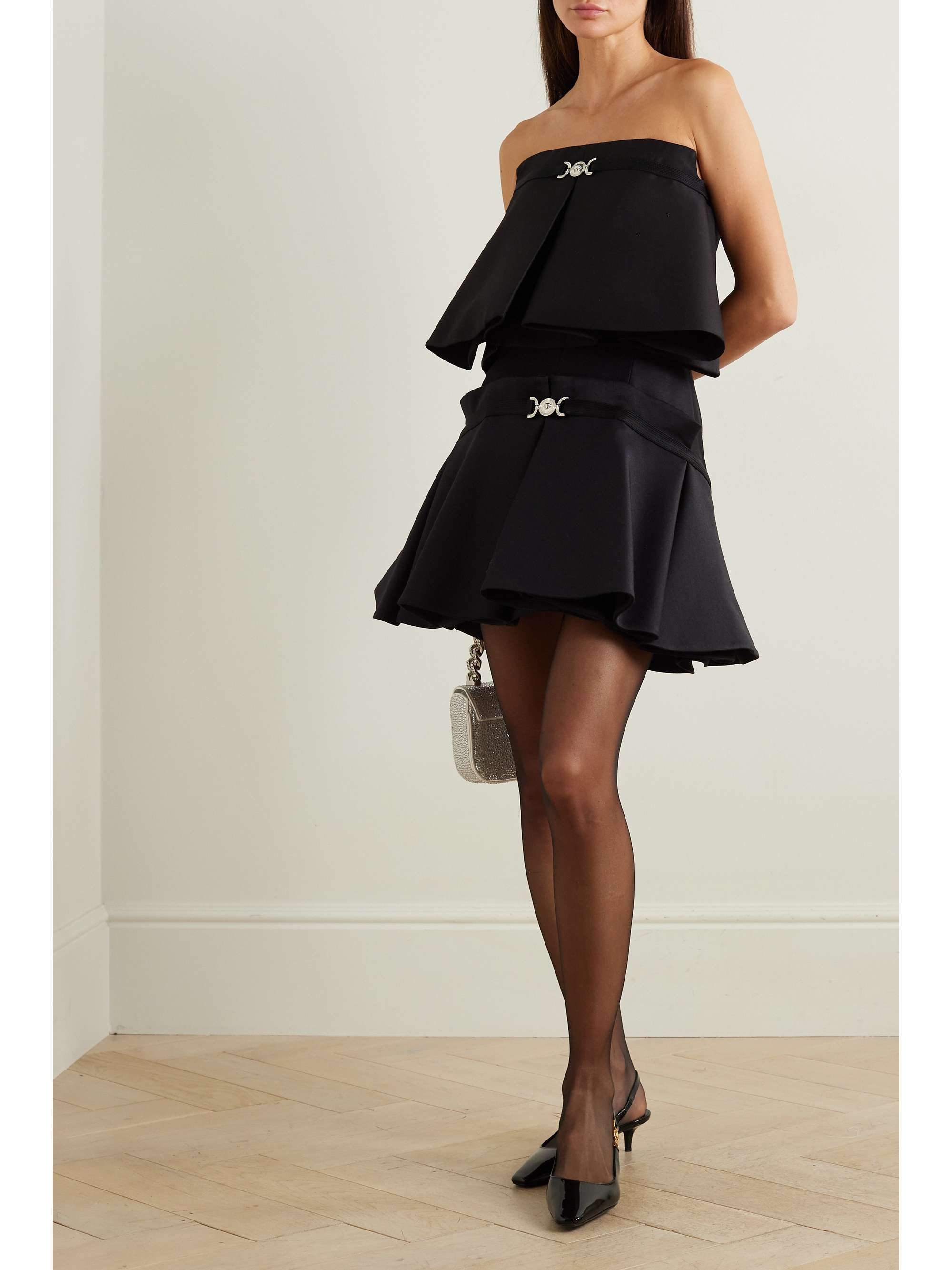 VERSACE Embellished wool and silk-satin mini skirt | NET-A-PORTER