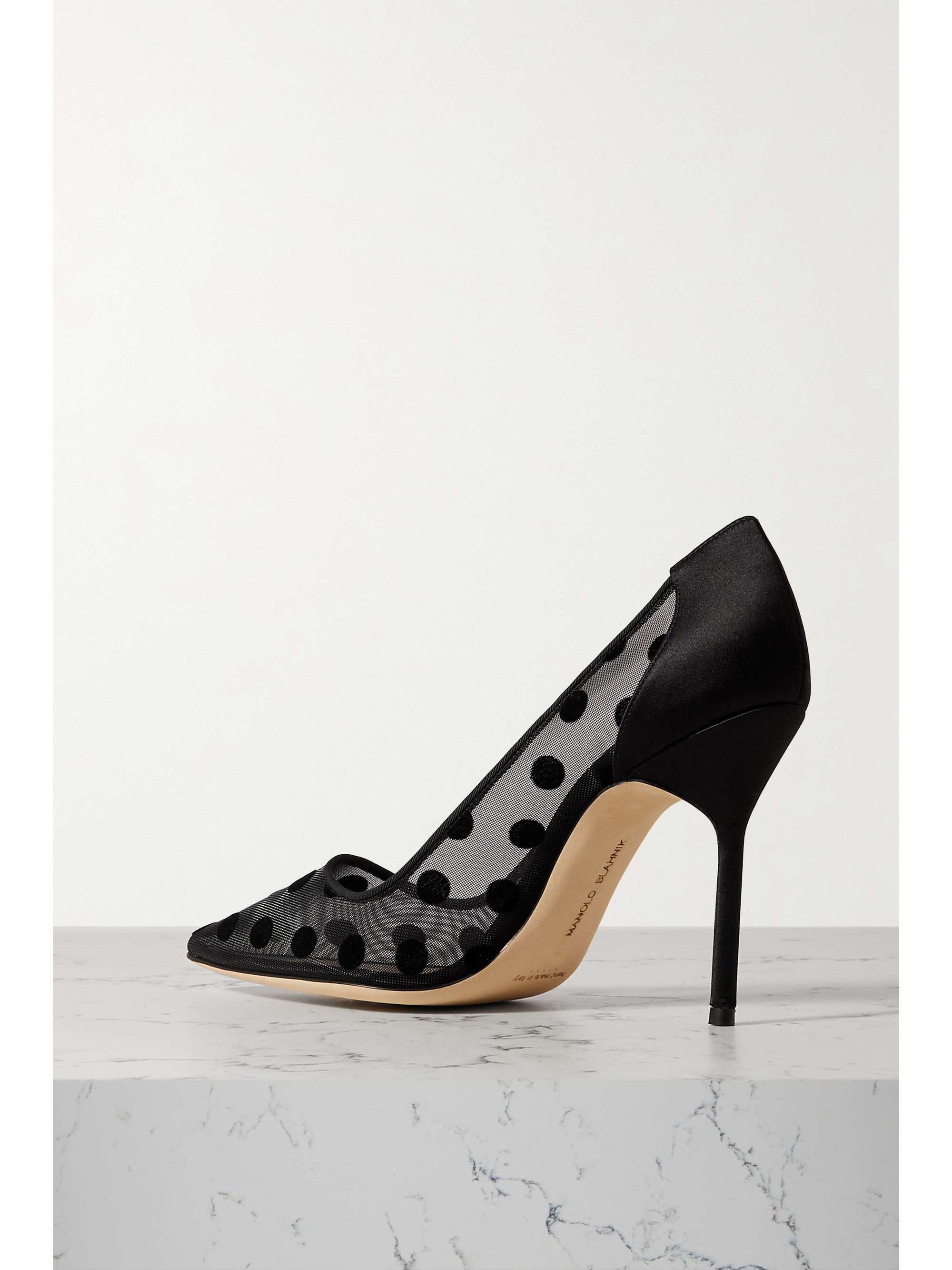 MANOLO BLAHNIK BBLA 105 satin-trimmed polka-dot flocked mesh pumps ...