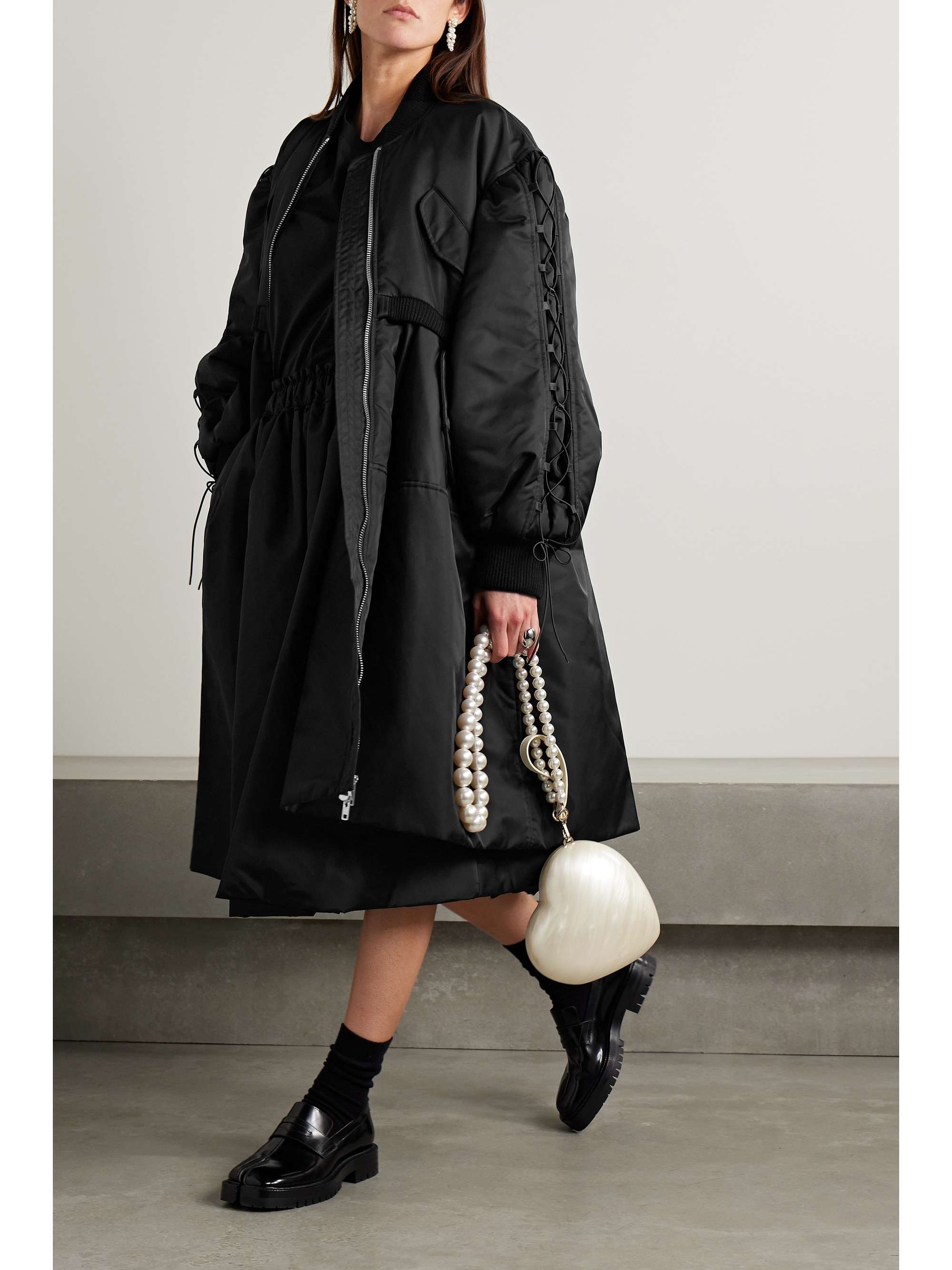 SIMONE ROCHA Ribbed merino wool-blend trimmed shell coat | NET-A-PORTER