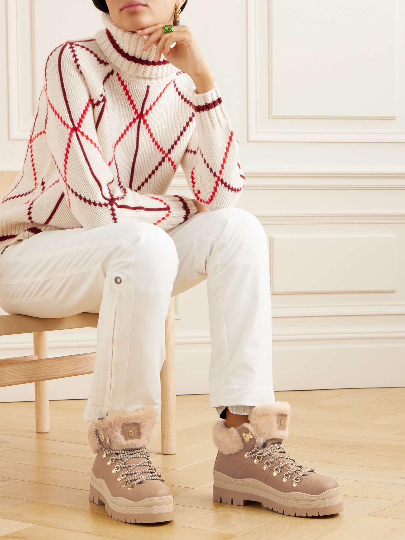 BOGNER Arosa shearling-trimmed textured-leather hiking boots | NET-A-PORTER