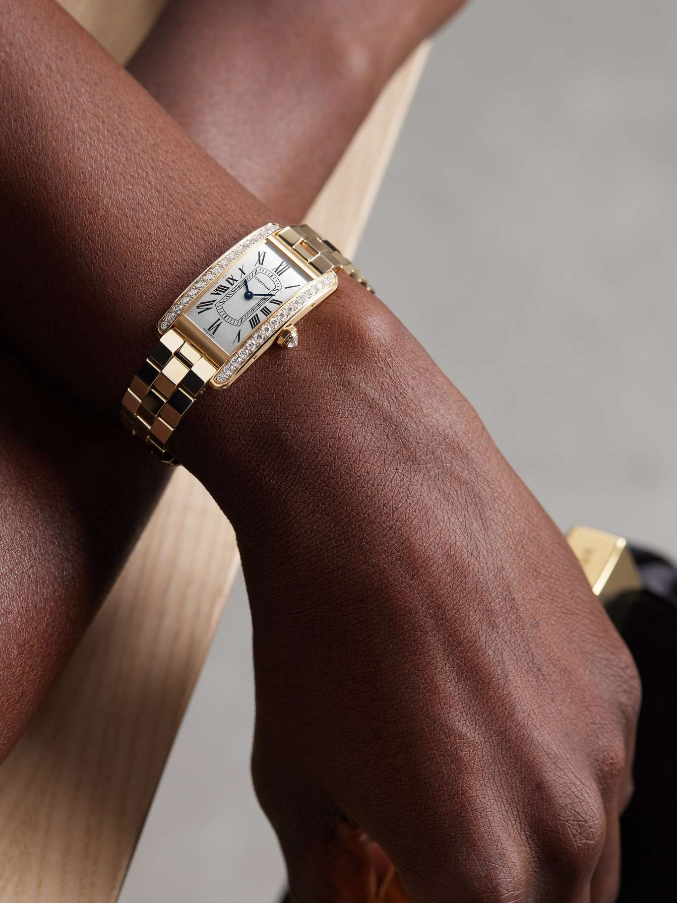 CARTIER Tank Américaine 35.4mm small 18-karat rose gold diamond watch ...