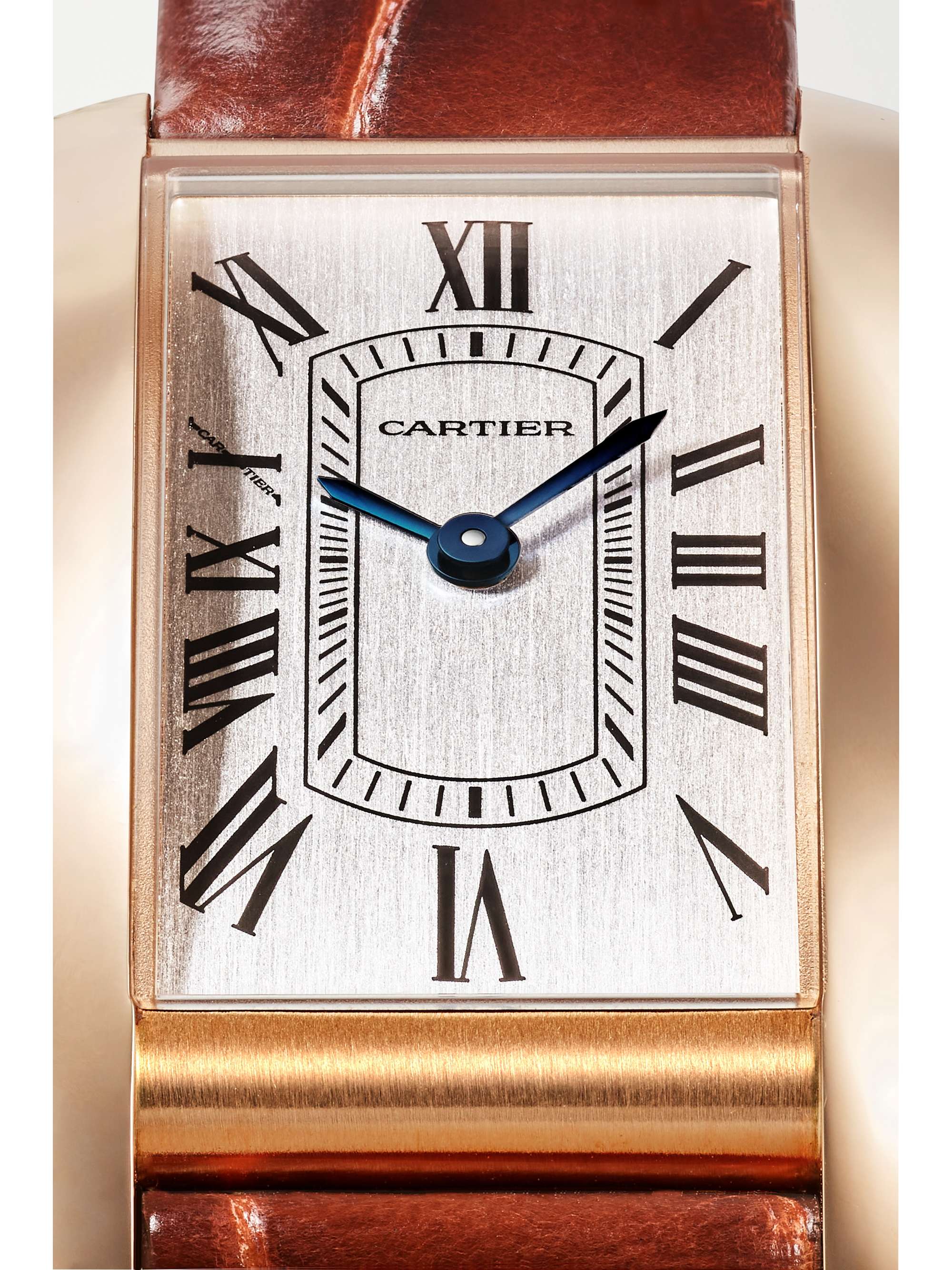 CARTIER Tank Américaine 35.4mm small 18-karat rose gold alligator watch ...