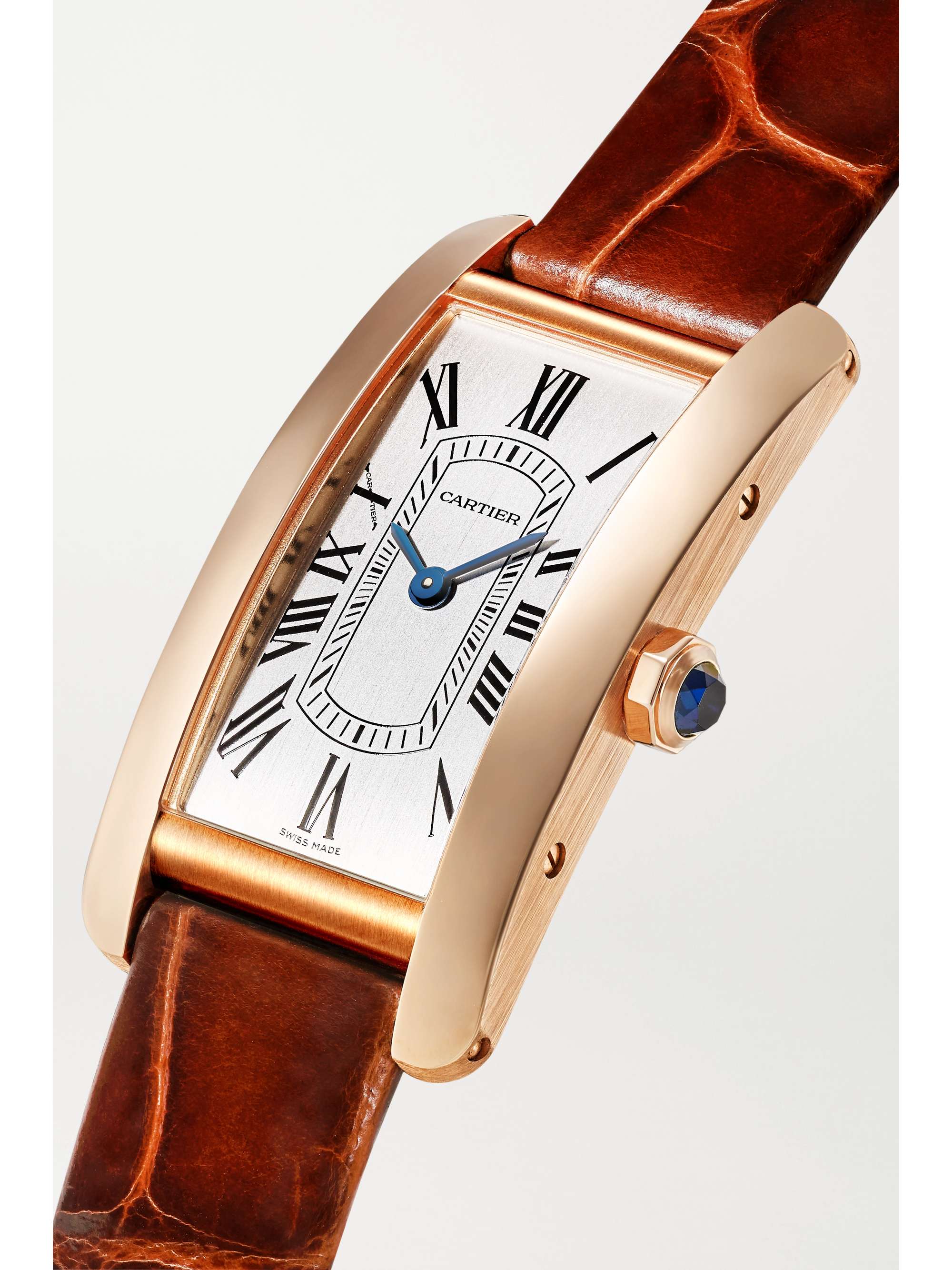 CARTIER Tank Américaine 35.4mm small 18-karat rose gold alligator watch ...