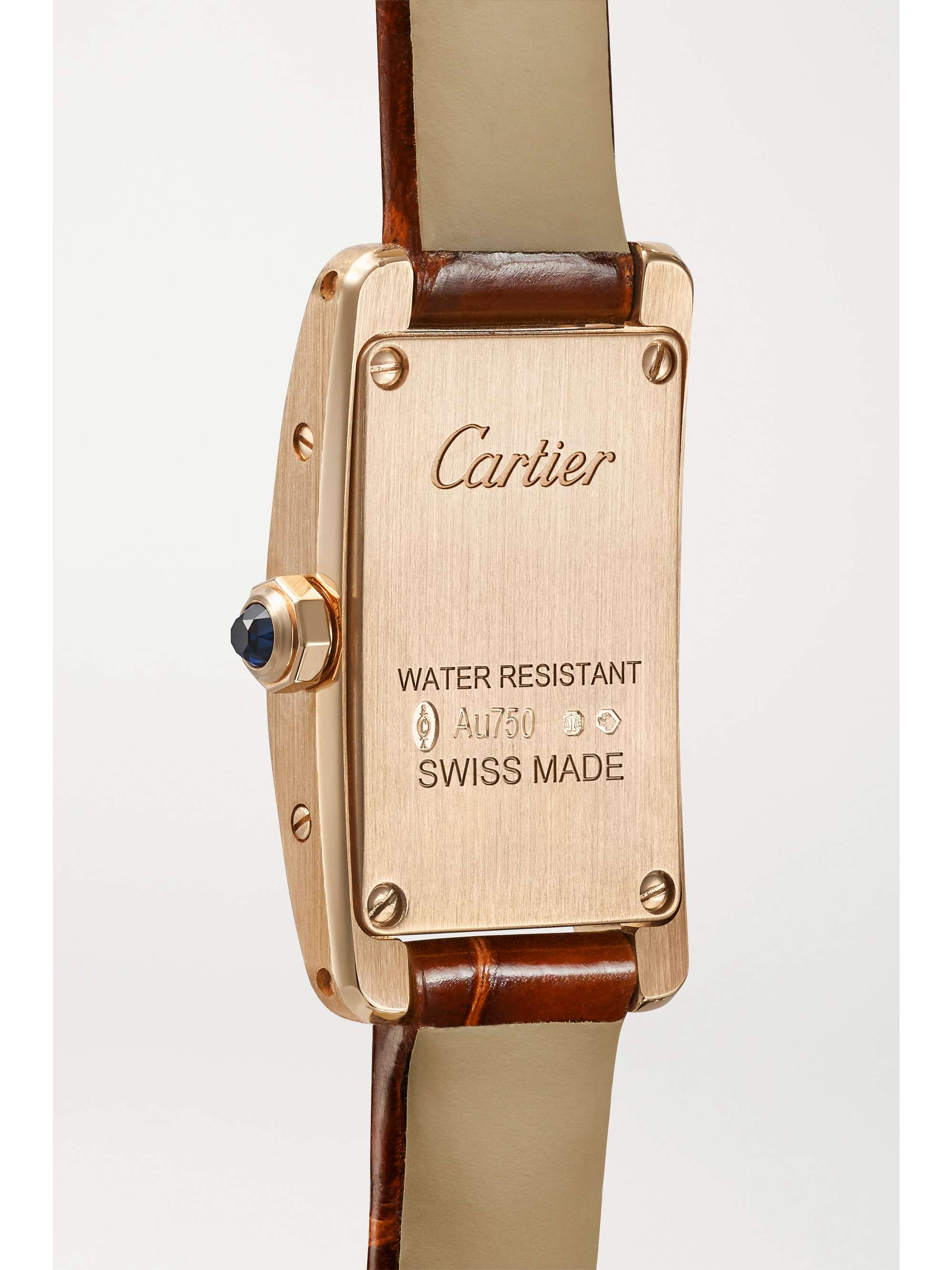 CARTIER Tank Américaine 28mm mini 18-karat rose gold alligator watch ...