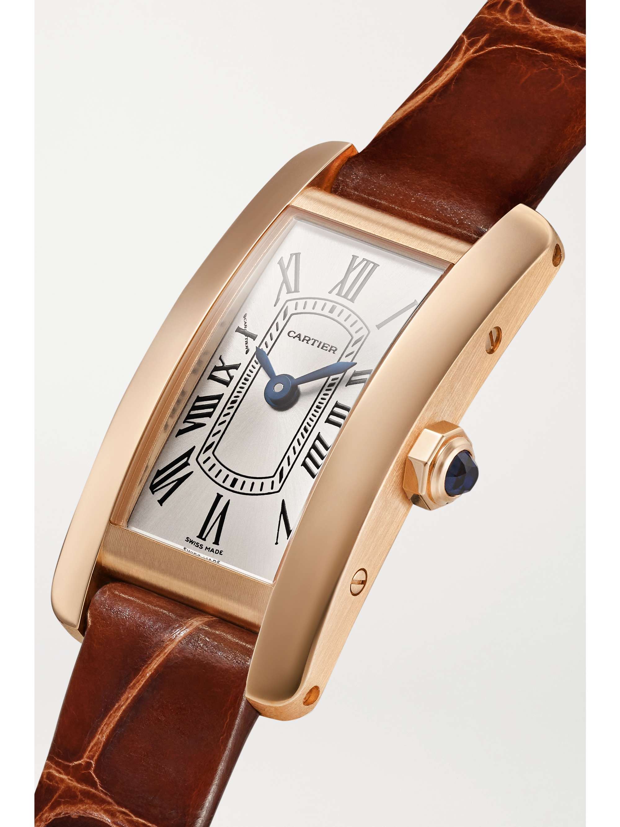 CARTIER Tank Américaine 28mm mini 18-karat rose gold alligator watch ...