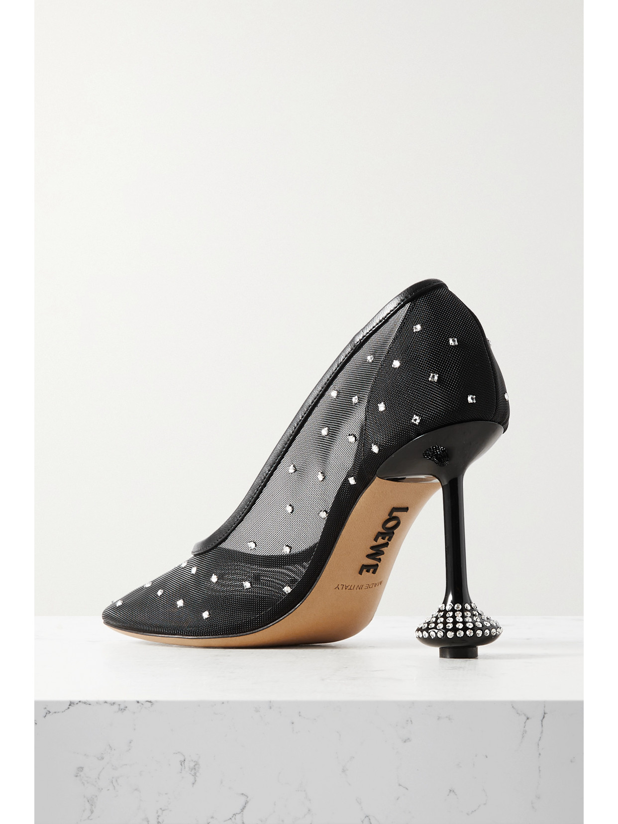 Loewe Toy Leather-trimmed Crystal-embellished Mesh Pumps In Black ...