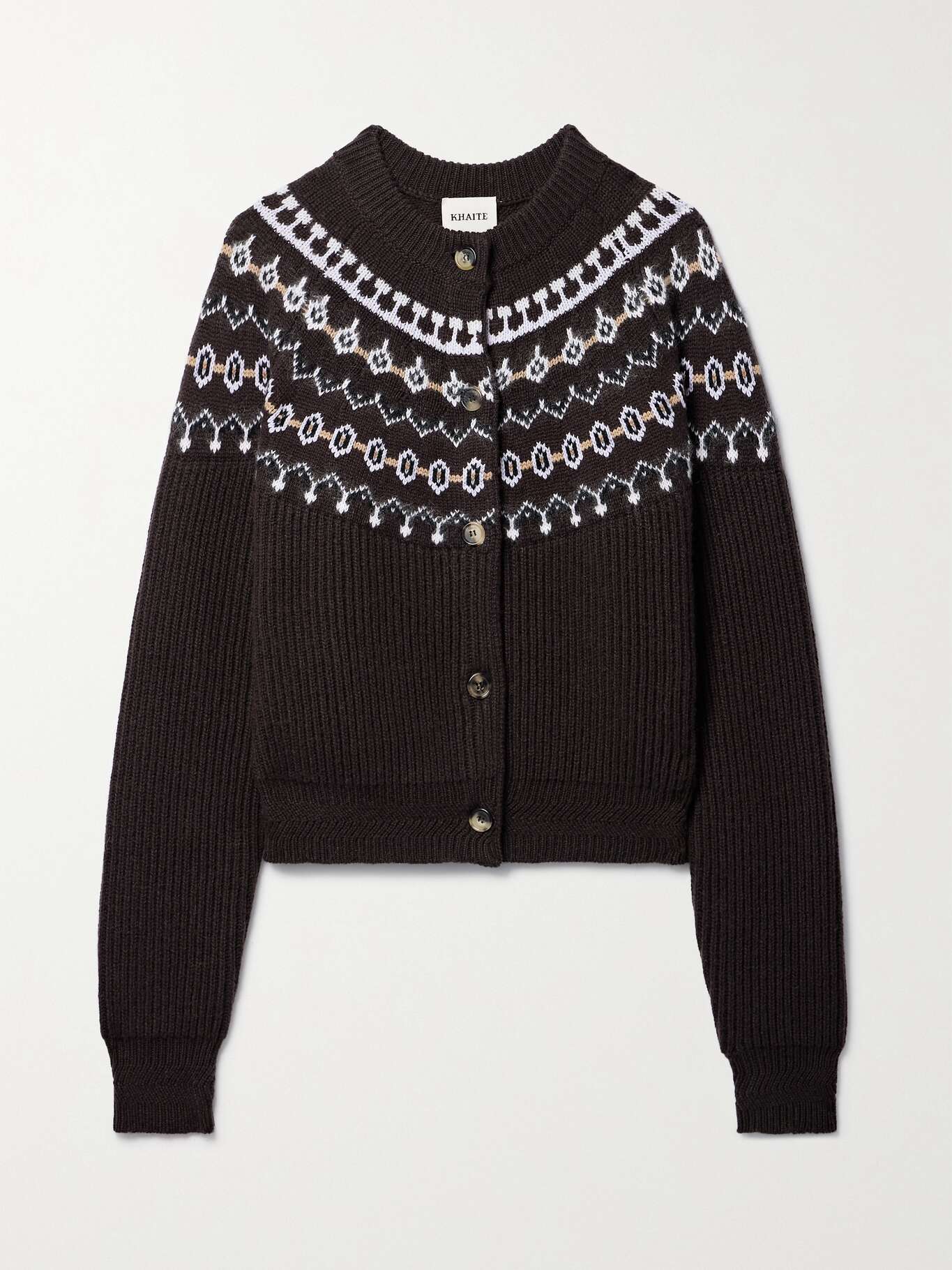 KHAITE Michaela Fair Isle ribbed cashmere-blend cardigan | NET-A-PORTER
