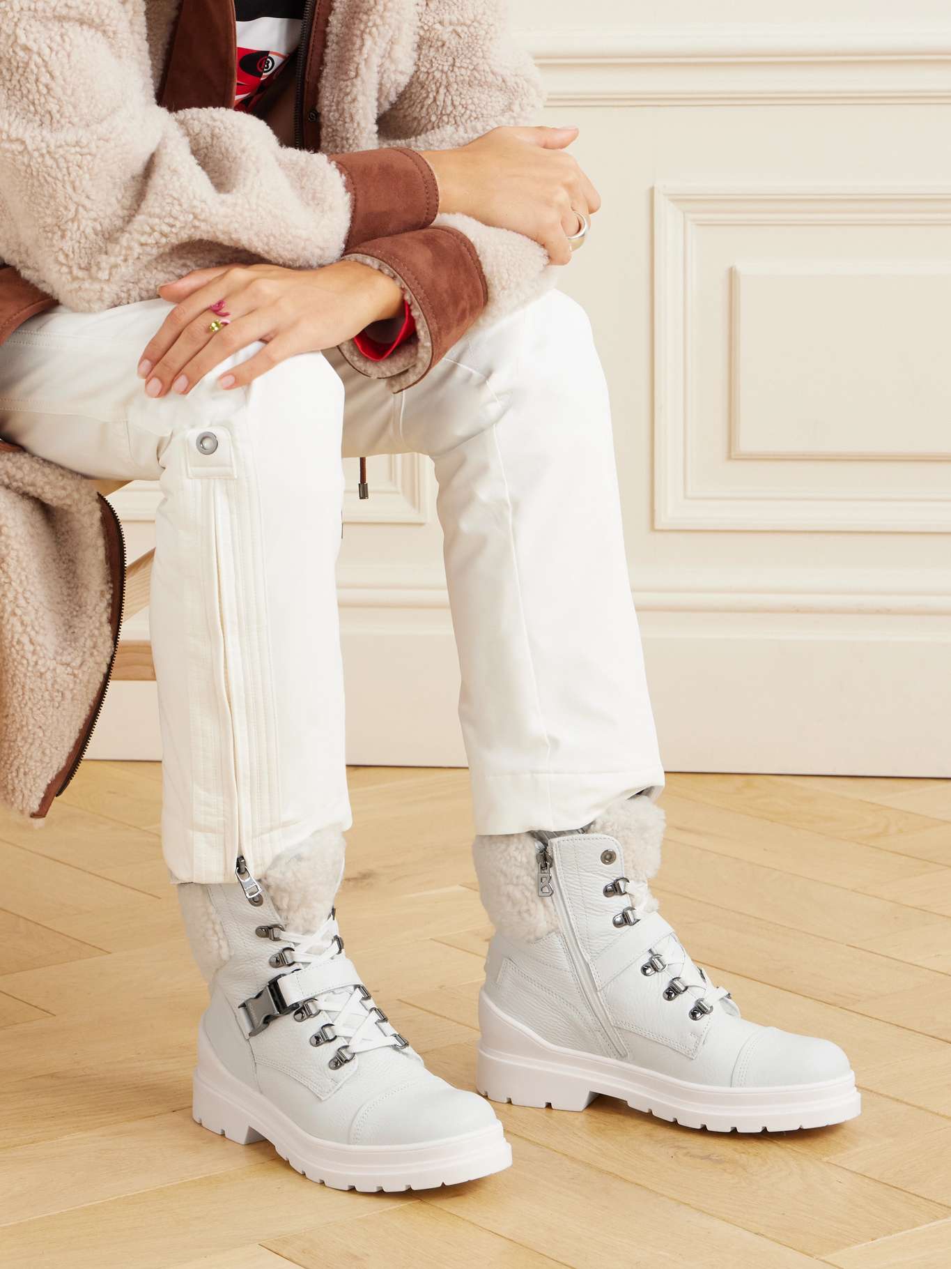 BOGNER St. Moritz buckled shearling-lined textured-leather ankle boots ...
