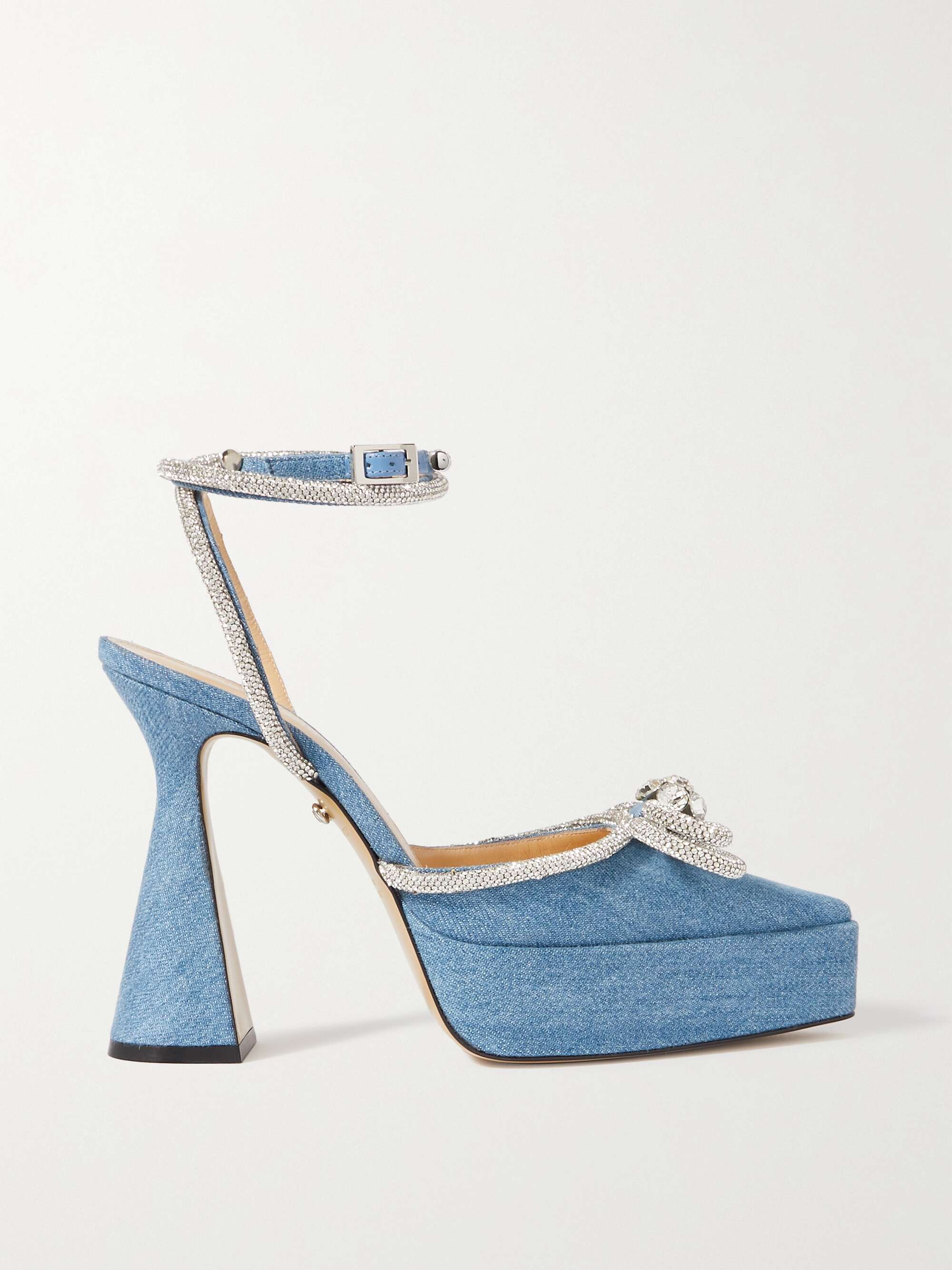 MACH & MACH Double Bow crystal-embellished denim platform pumps | NET-A ...