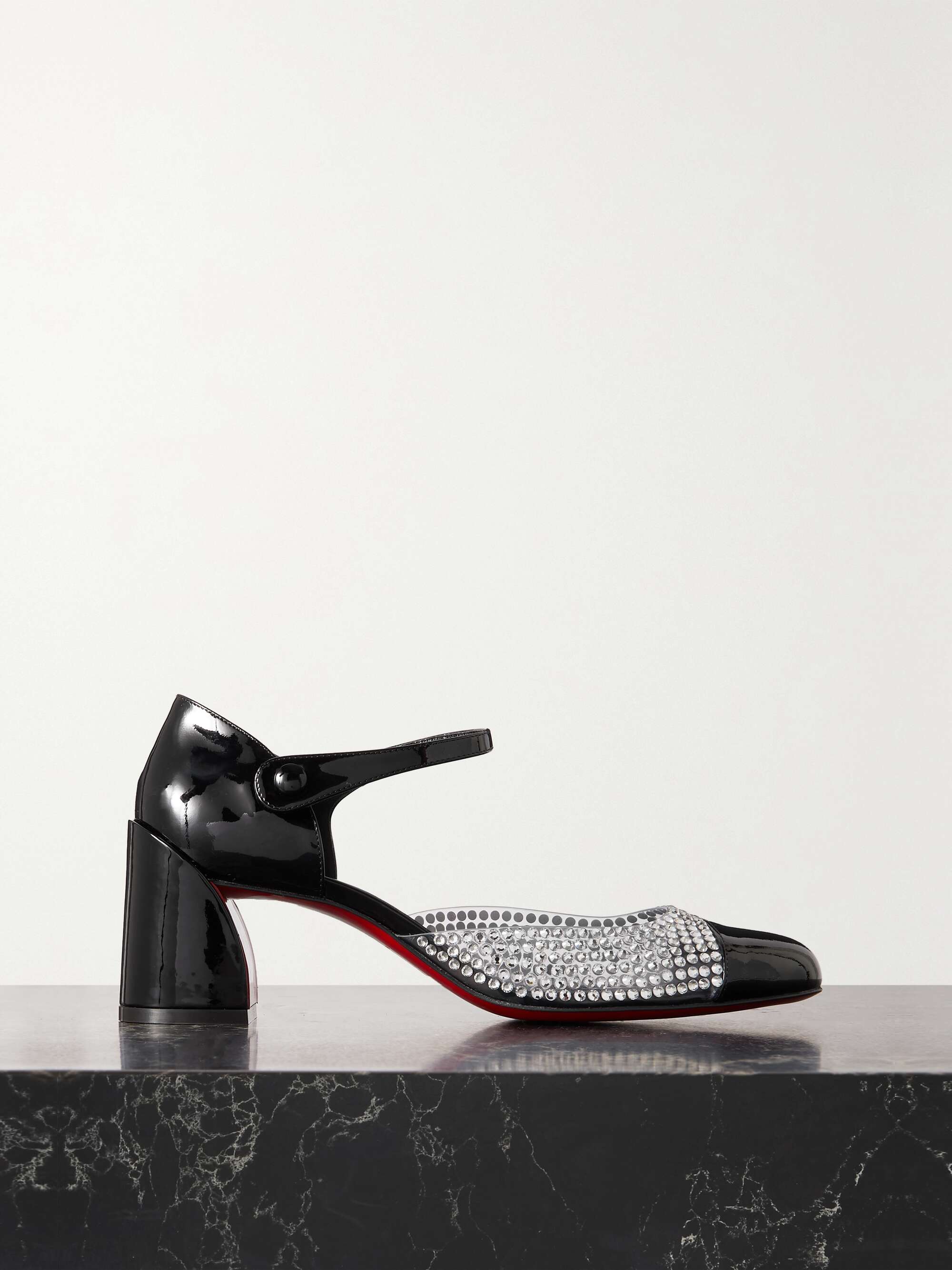 CHRISTIAN LOUBOUTIN Miss MJ Strass 55 PVC and patent-leather Mary Jane pumps | NET-A-PORTER