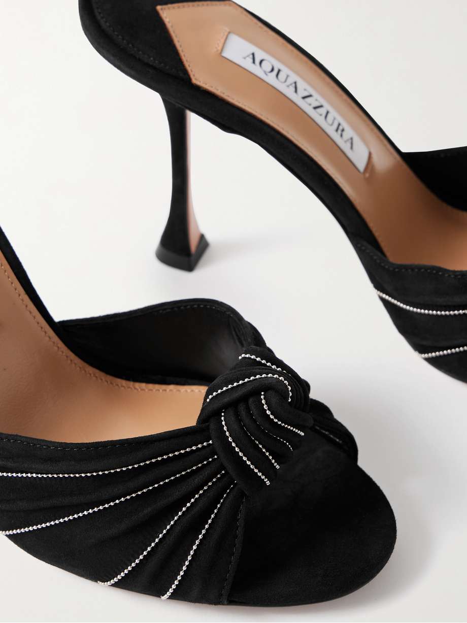 AQUAZZURA Atelier 95 embellished knotted suede mules | NET-A-PORTER