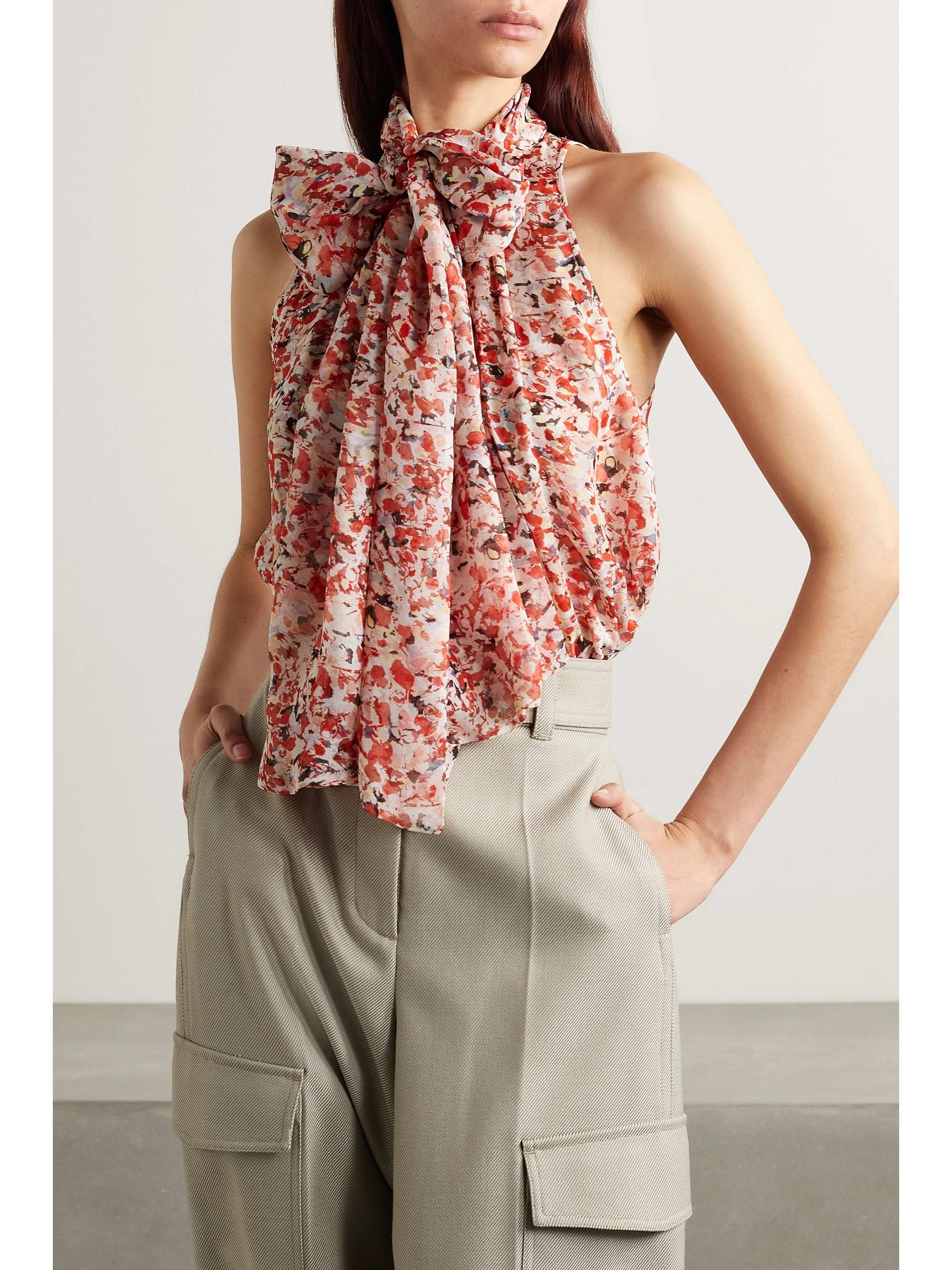 ANOTHER TOMORROW + NET SUSTAIN tie-detailed printed peace silk top ...