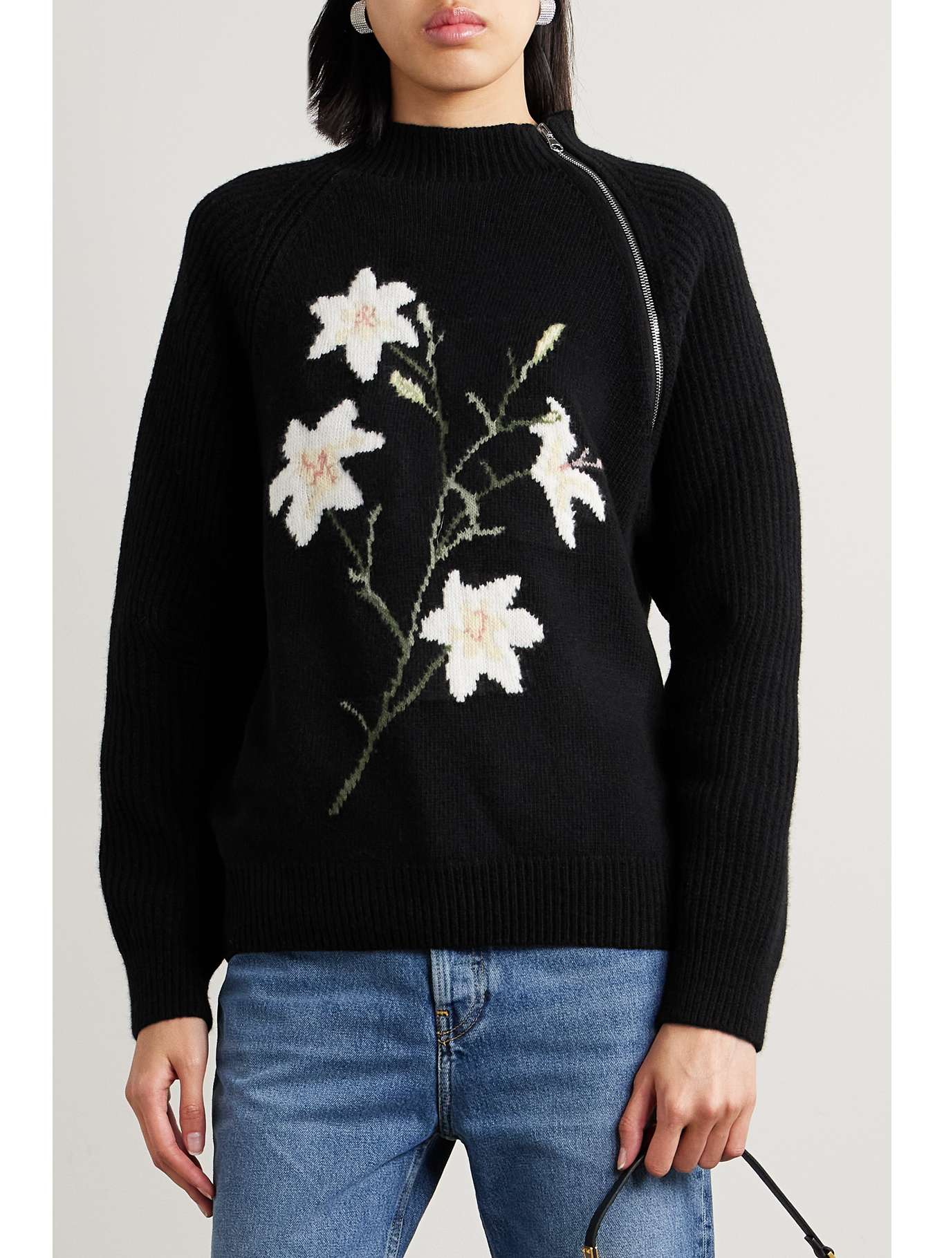 Black Valentina ribbed instarsia wool sweater | BERNADETTE | NET-A-PORTER