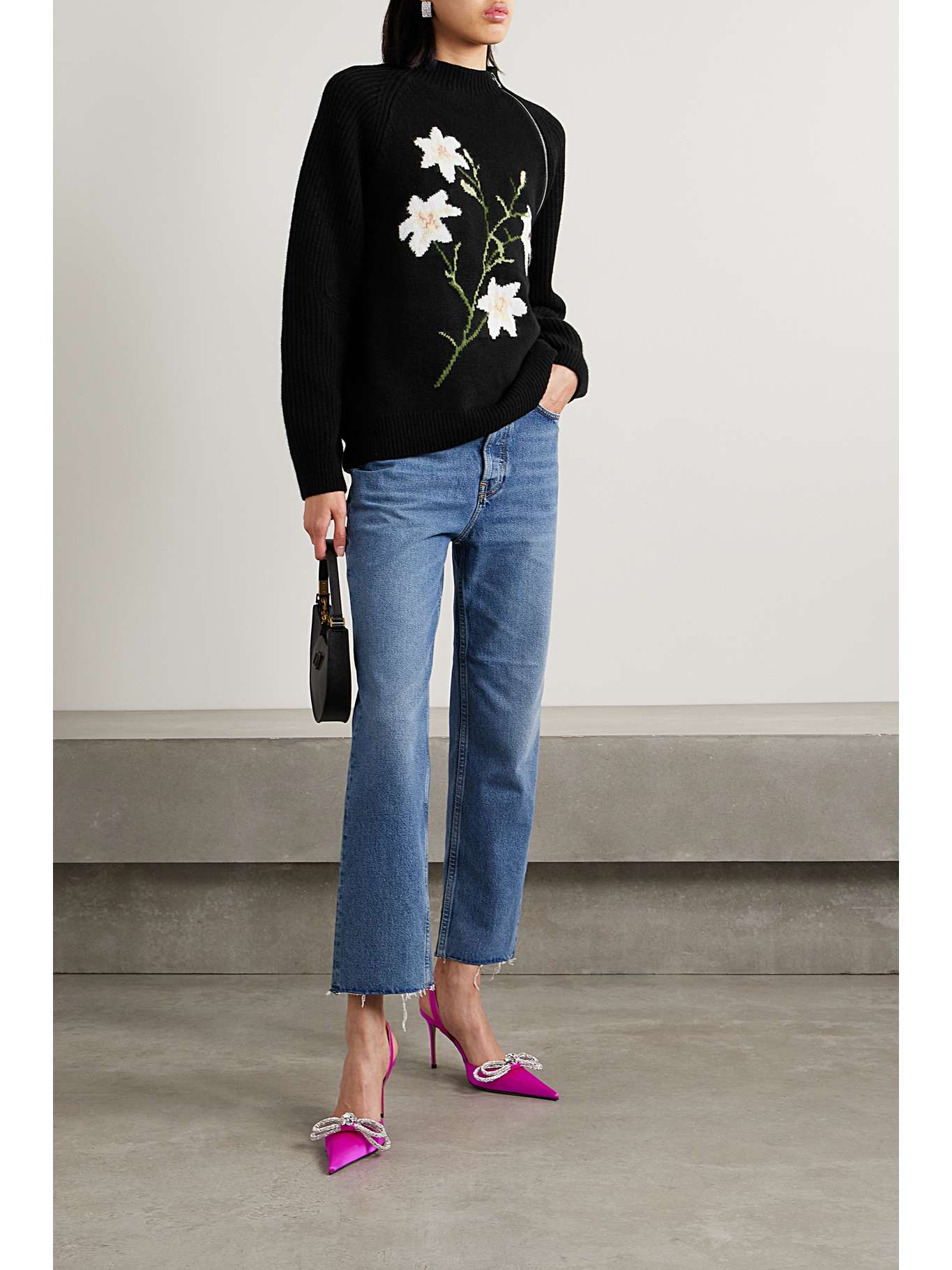 Black Valentina ribbed instarsia wool sweater | BERNADETTE | NET-A-PORTER