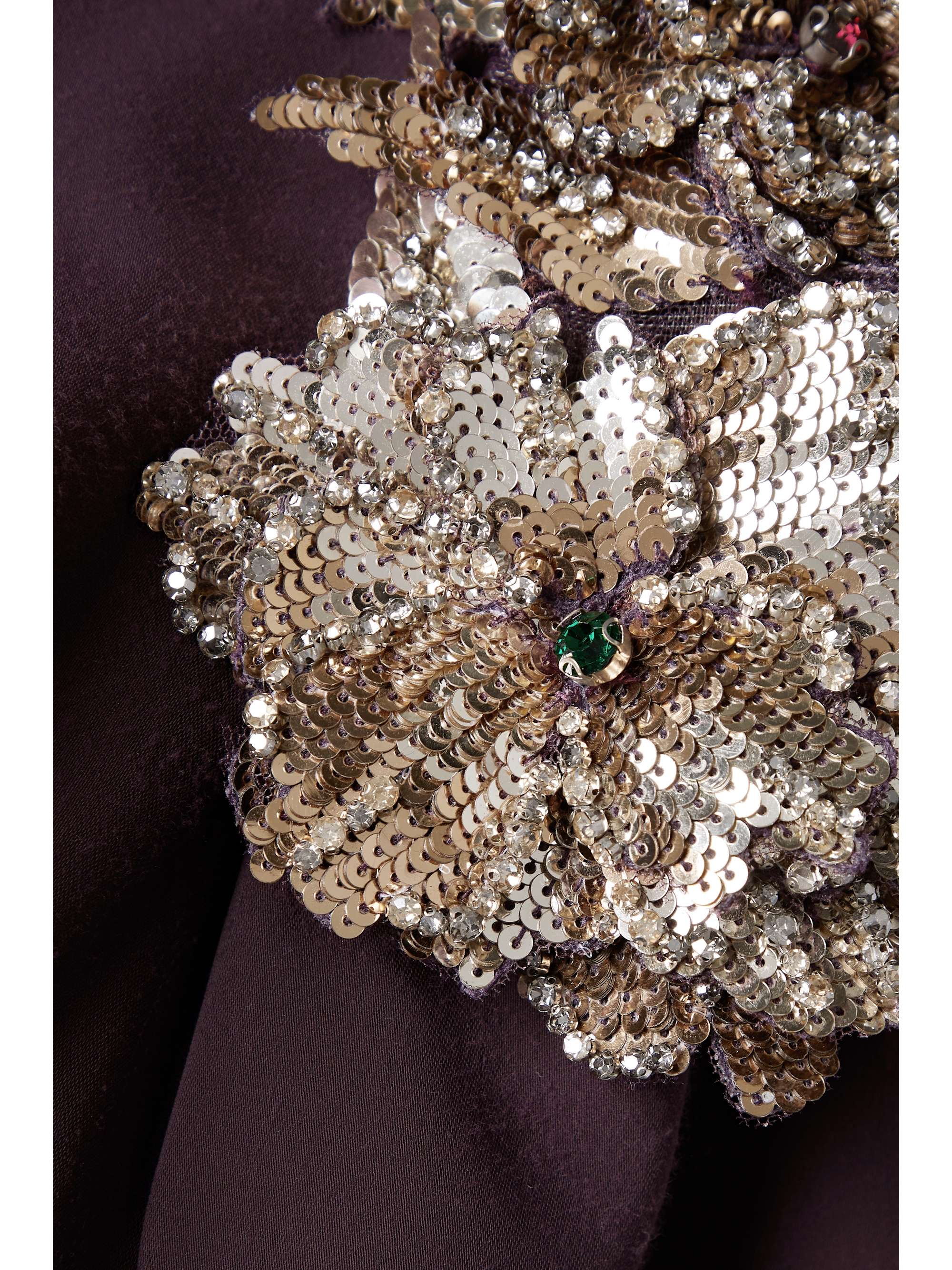 Plum Belted Appliquéd Crepe Gown Reem Acra Net A Porter