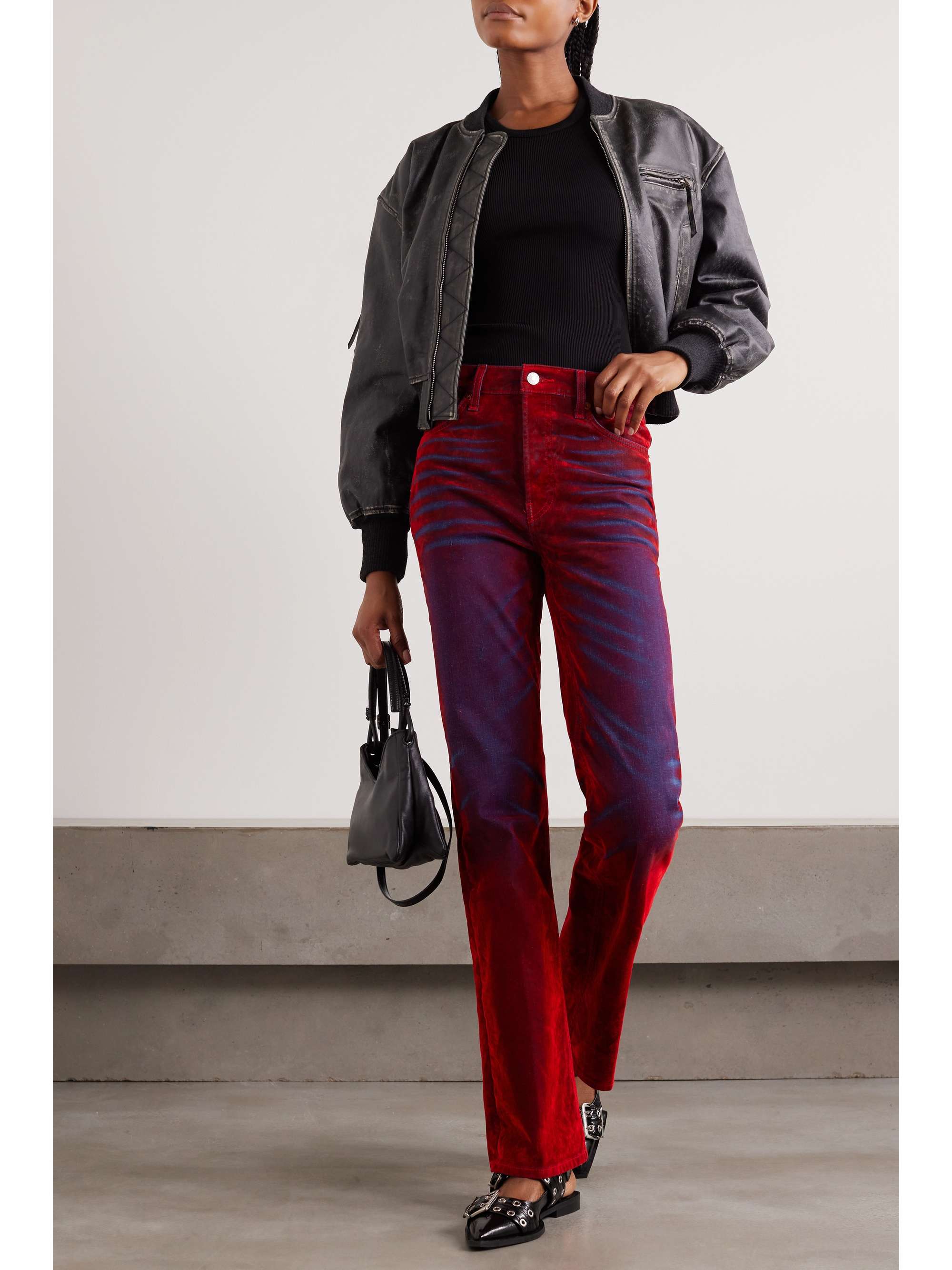 RE/DONE 70s Bootcut distressed velvet and denim bootcut pants | NET-A ...