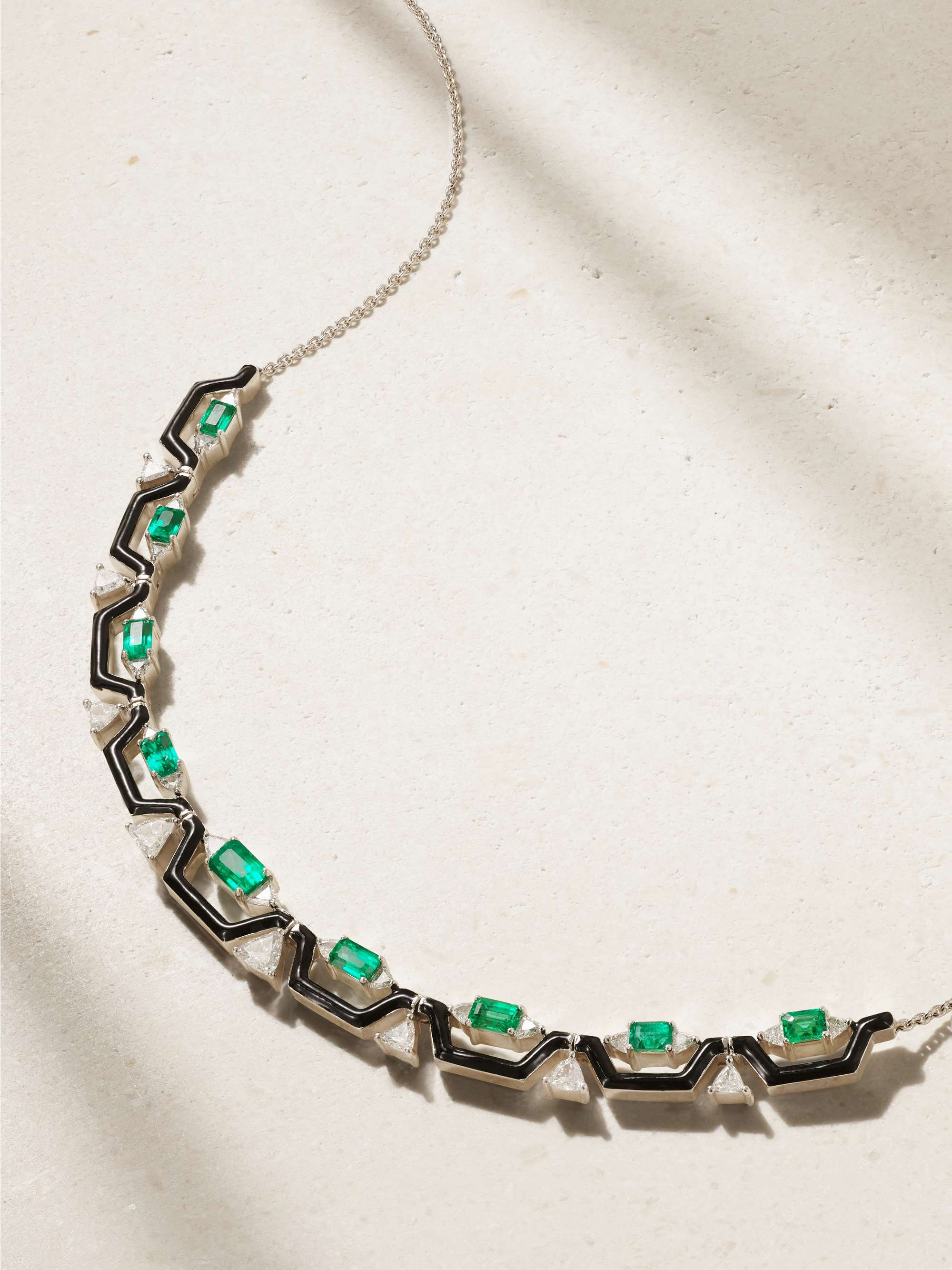 NIKOS KOULIS Oui 18-karat white gold, emerald, diamond and enamel ...