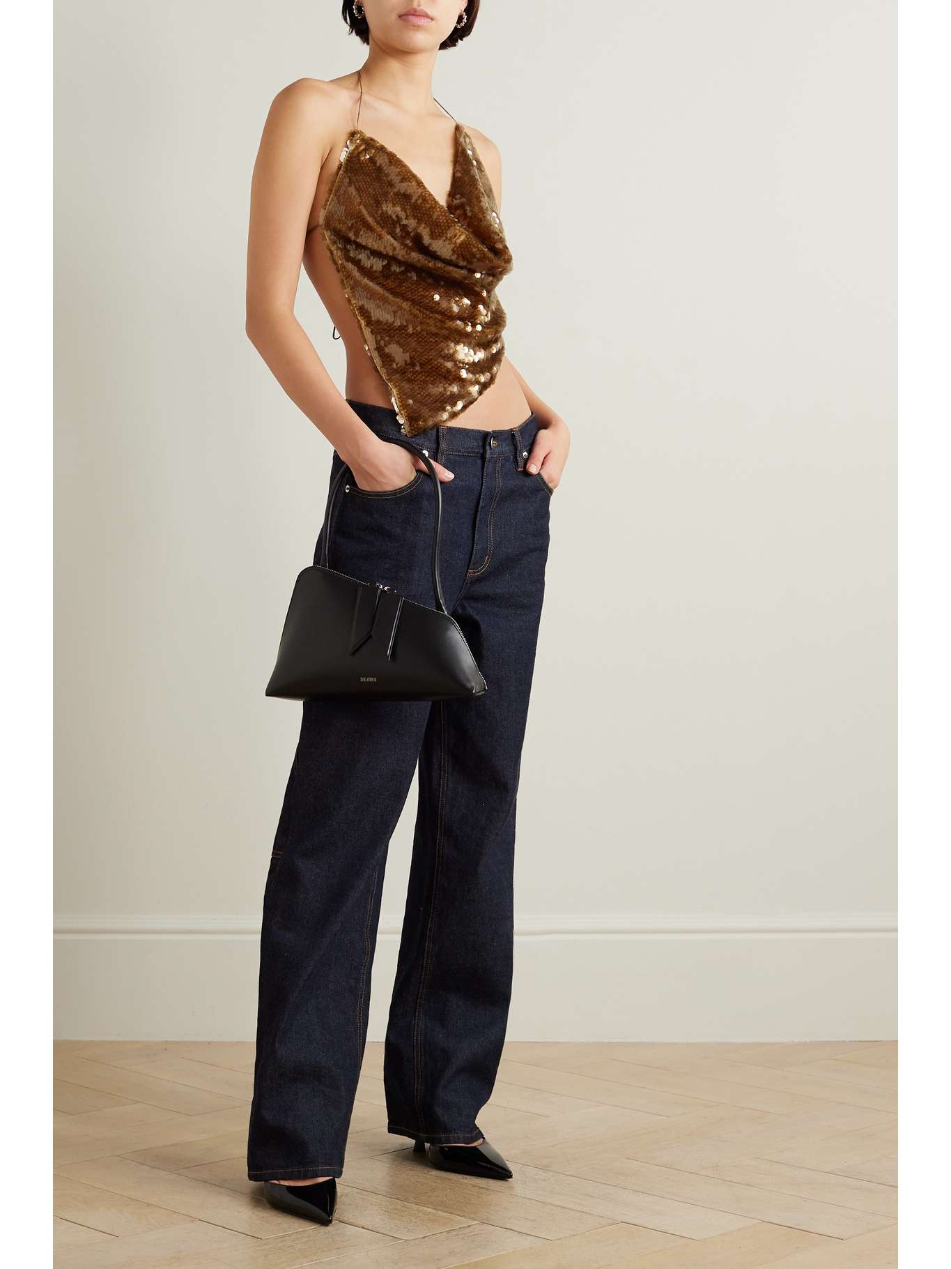 A.W.A.K.E. MODE Backless draped sequined tulle halterneck top | NET-A ...