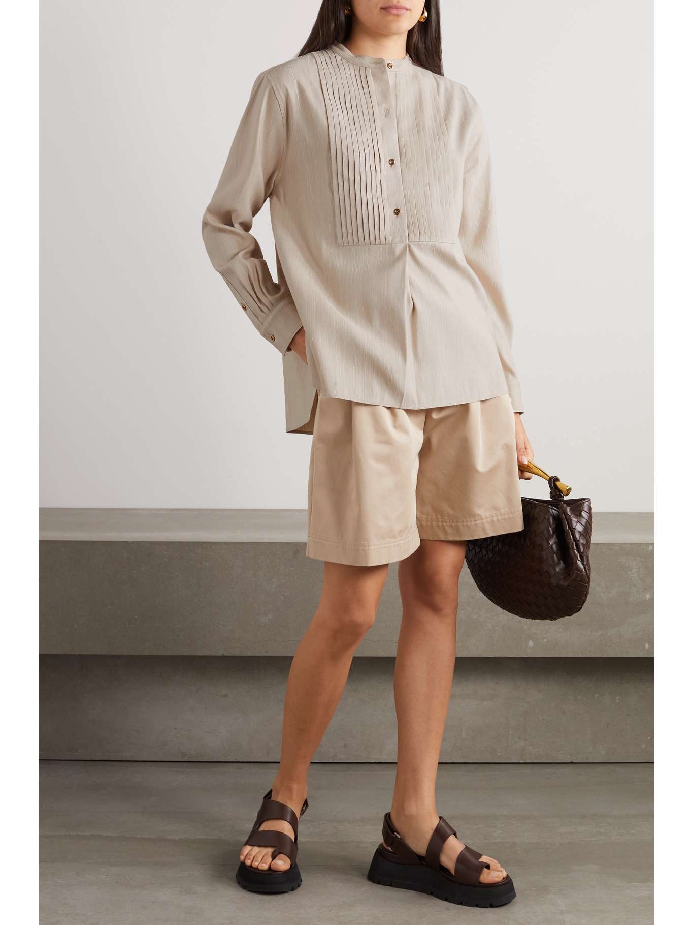 LORO PIANA Jalia pintucked crinkled-silk blouse | NET-A-PORTER