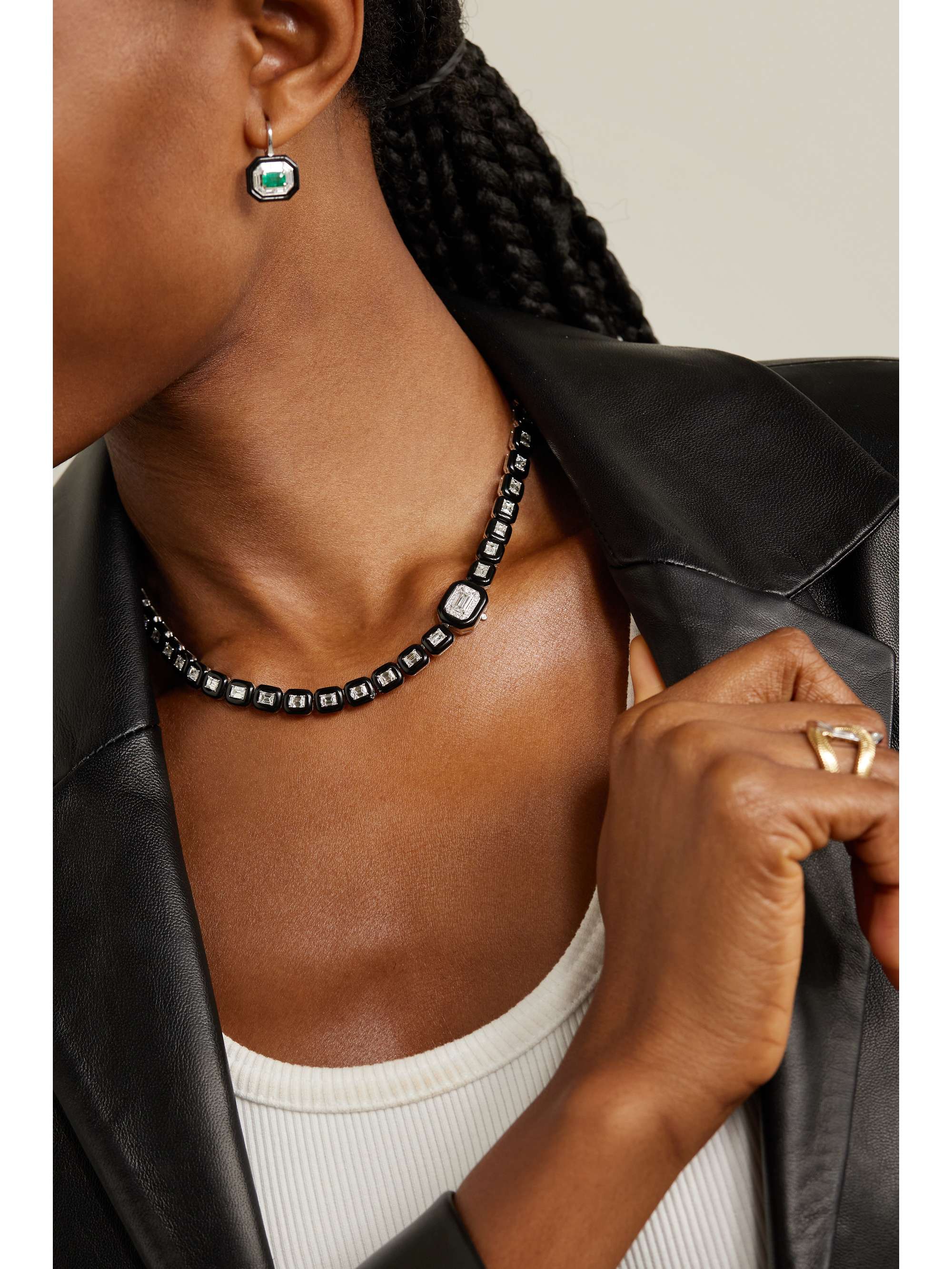 NIKOS KOULIS Oui 18-karat white gold, diamond and enamel necklace | NET ...