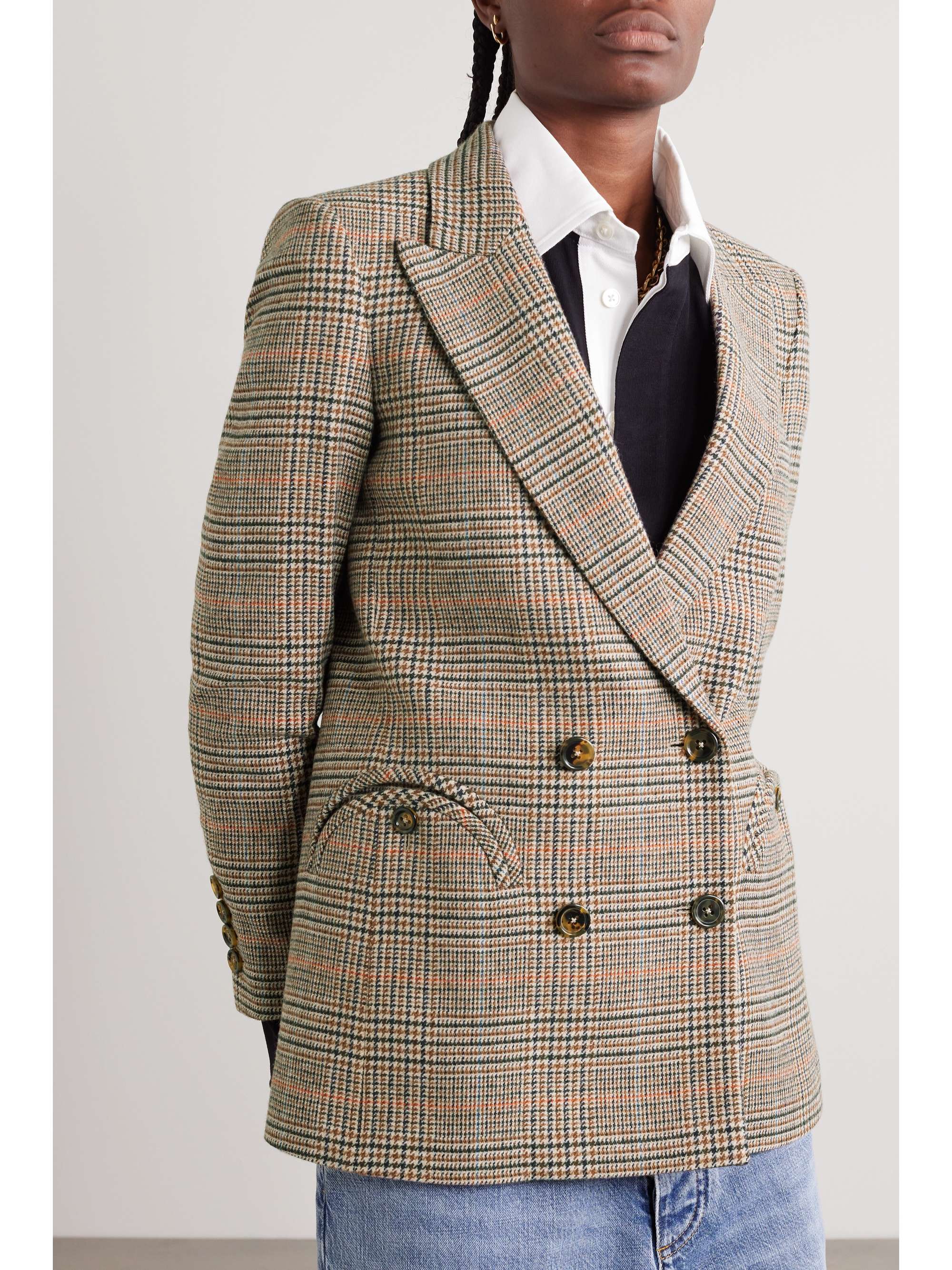 BLAZÉ MILANO Salt double-breasted Prince of Wales wool-blend tweed ...