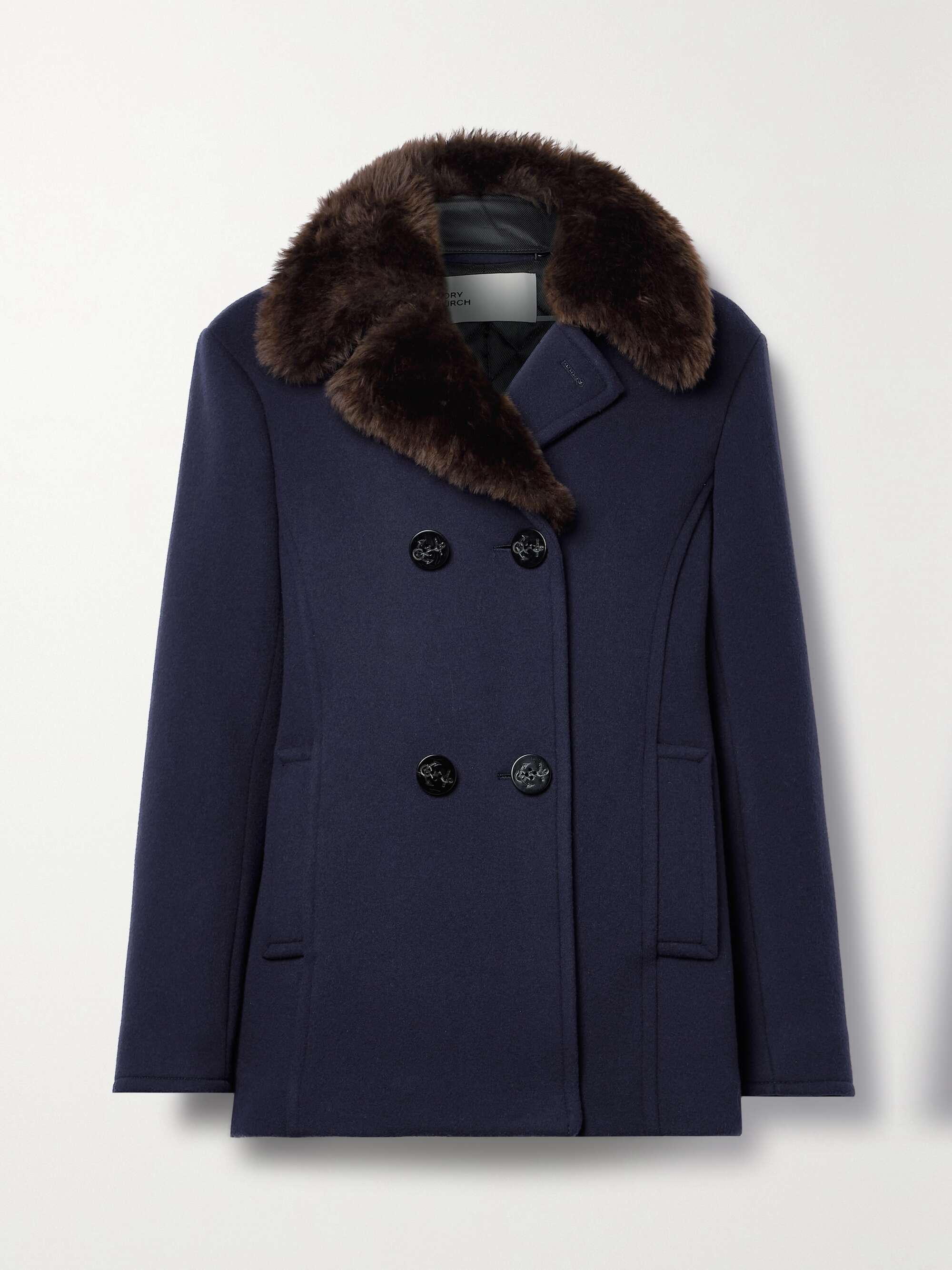 TORY BURCH Double-breasted shearling-trimmed wool-felt coat | NET-A-PORTER